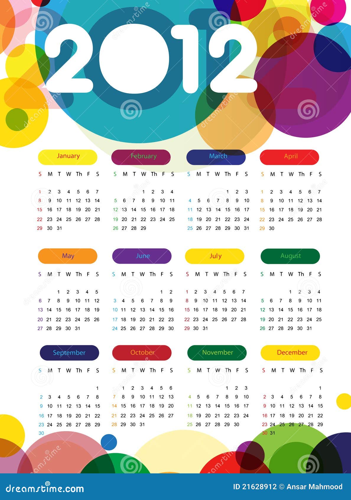 Calendario 2012 ilustración del vector. Ilustración de diciembre - 21628912
