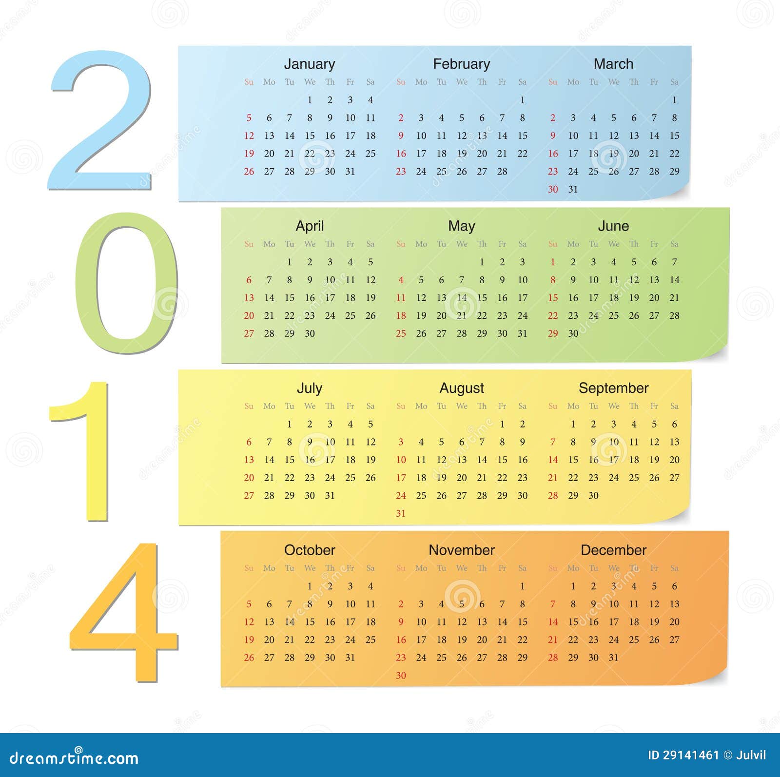 Calendario 2014 Del Vector Del Color Ilustración del Vector ...