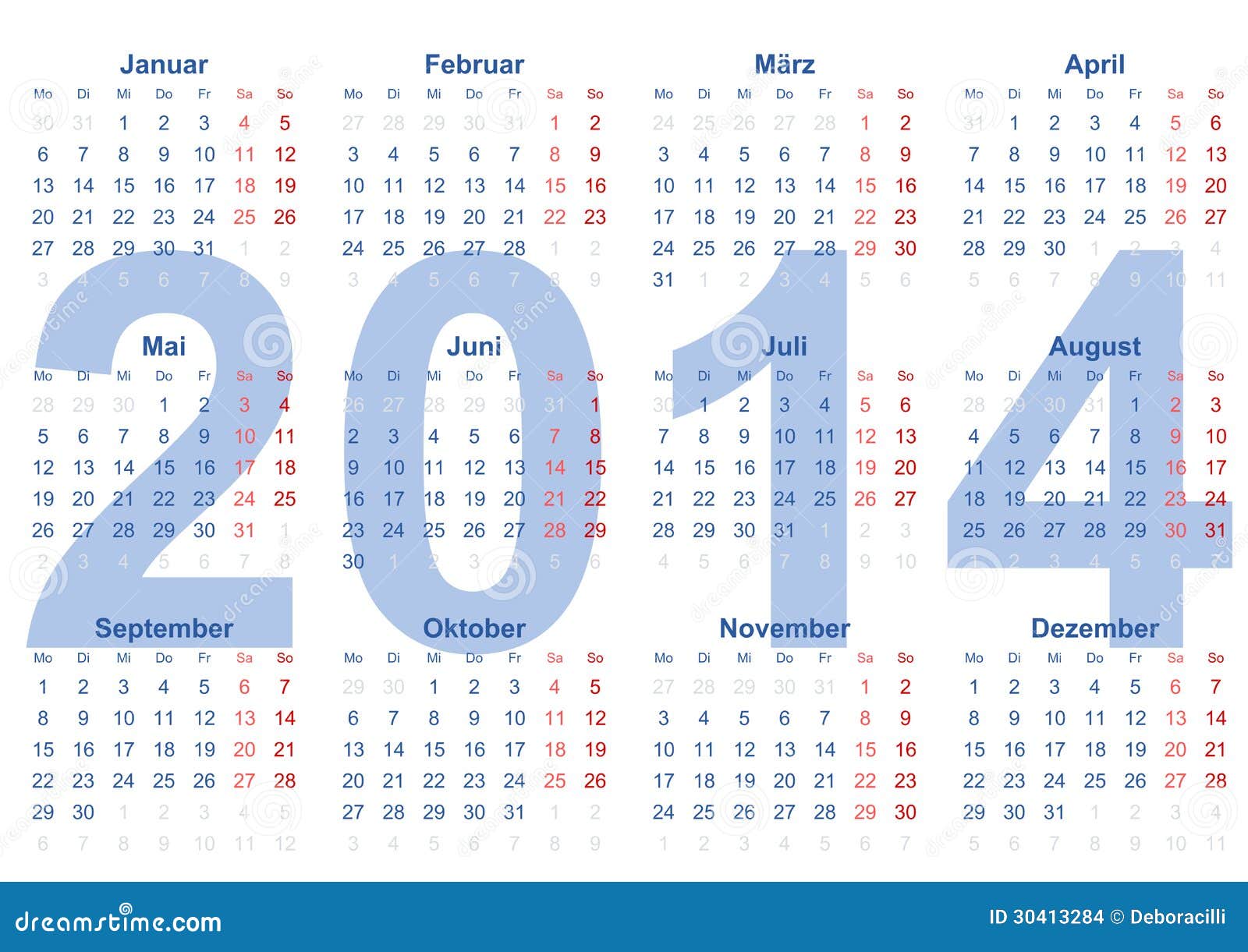 Calendario 2014 ilustración del vector. Ilustración de datos - 30413284