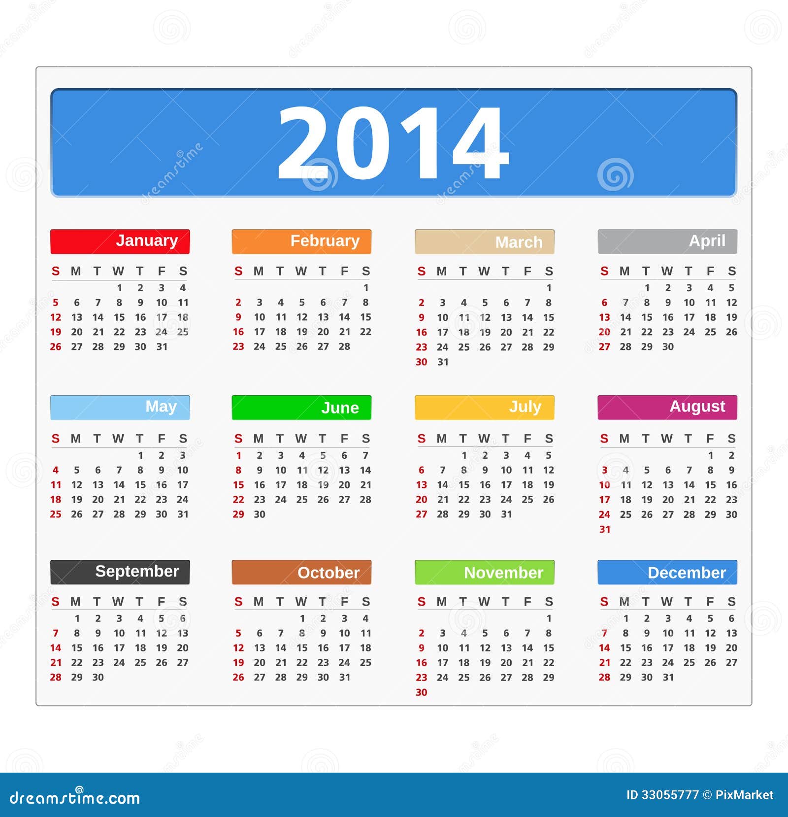 Calendario 2014 ilustración del vector. Ilustración de elemento - 33055777