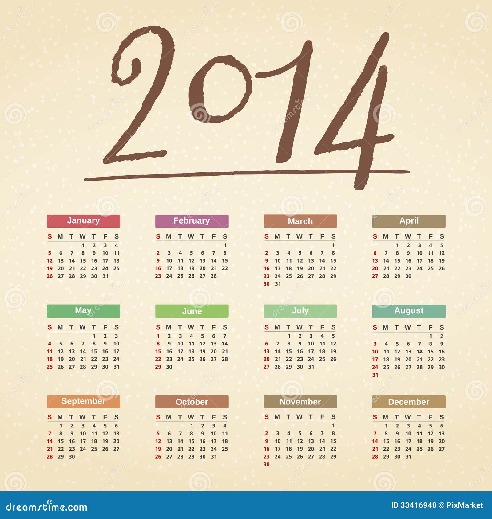 Calendario 2014 illustrazione vettoriale. Illustrazione di giugno ...