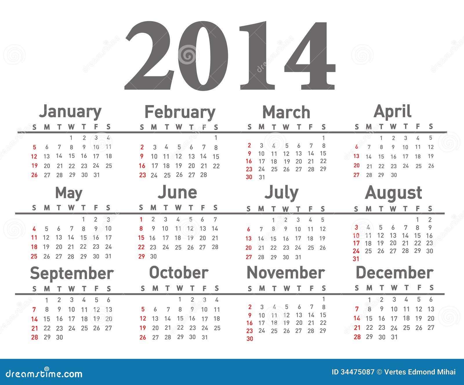 Calendario 2014 ilustración del vector. Ilustración de plan - 34475087