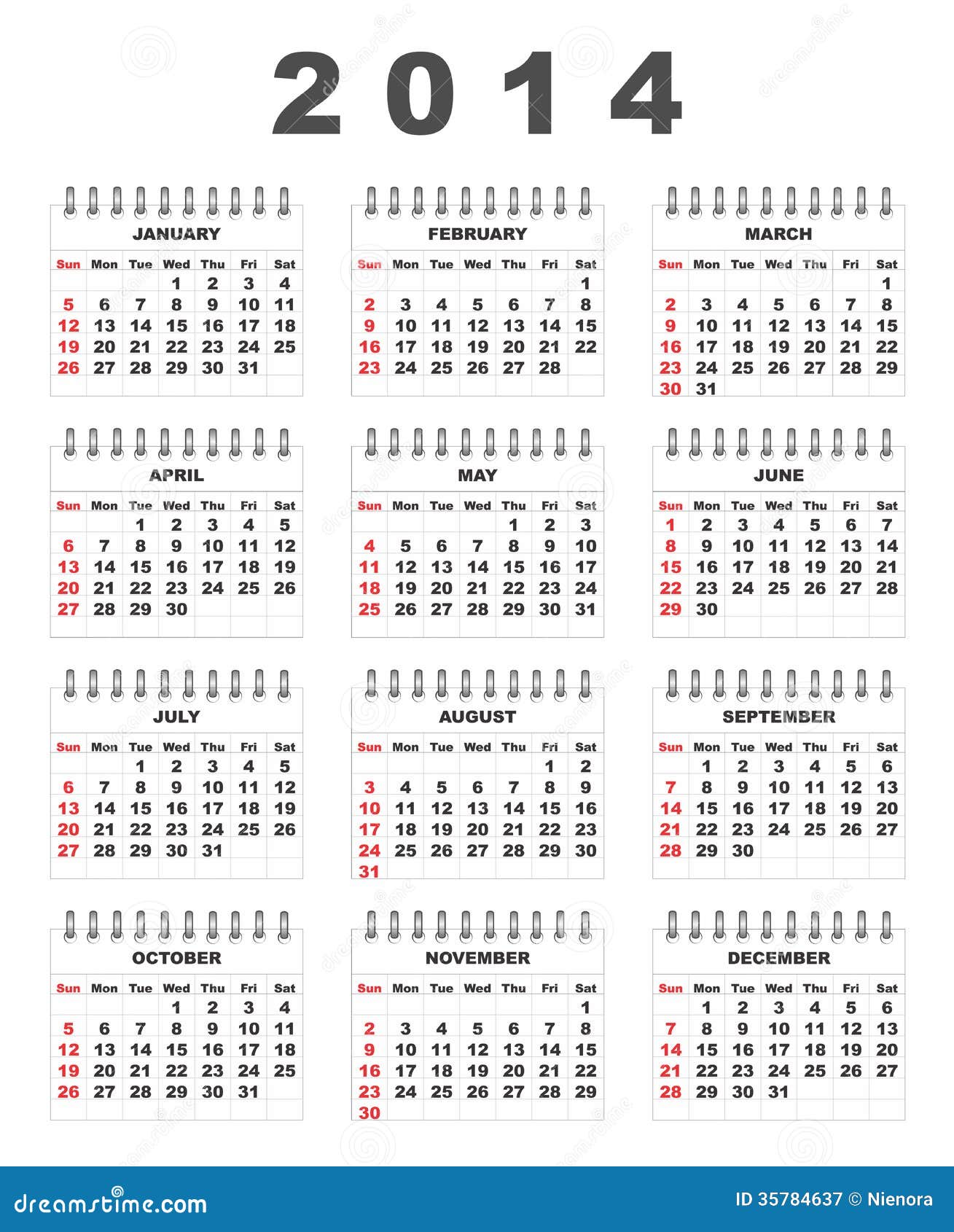 Calendario 2014 ilustración del vector. Ilustración de enero - 35784637