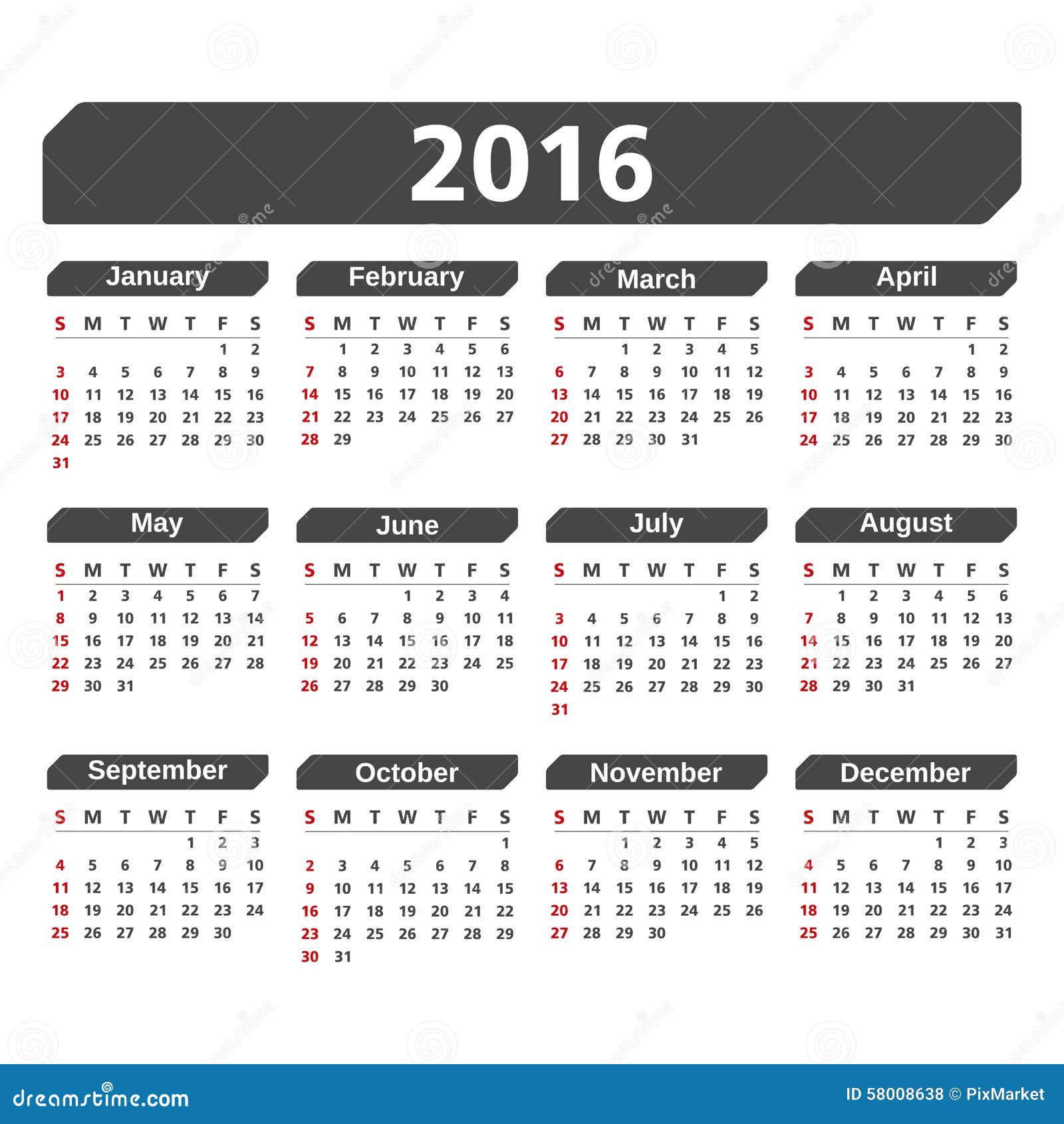 Calendario 2016 ilustración del vector. Ilustración de nota - 58008638