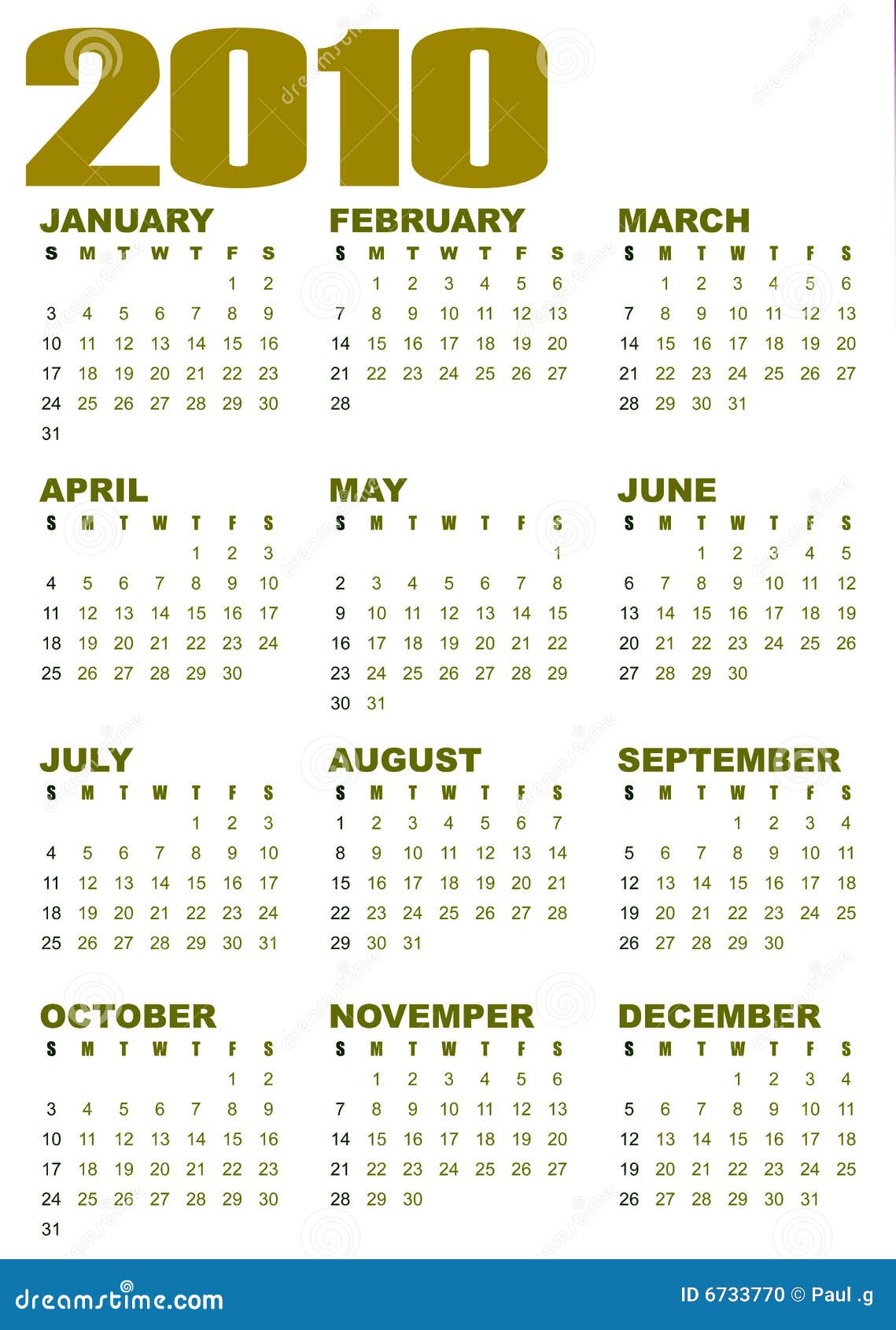 CALENDARIO 2010 stock de ilustración. Ilustración de months - 6733770