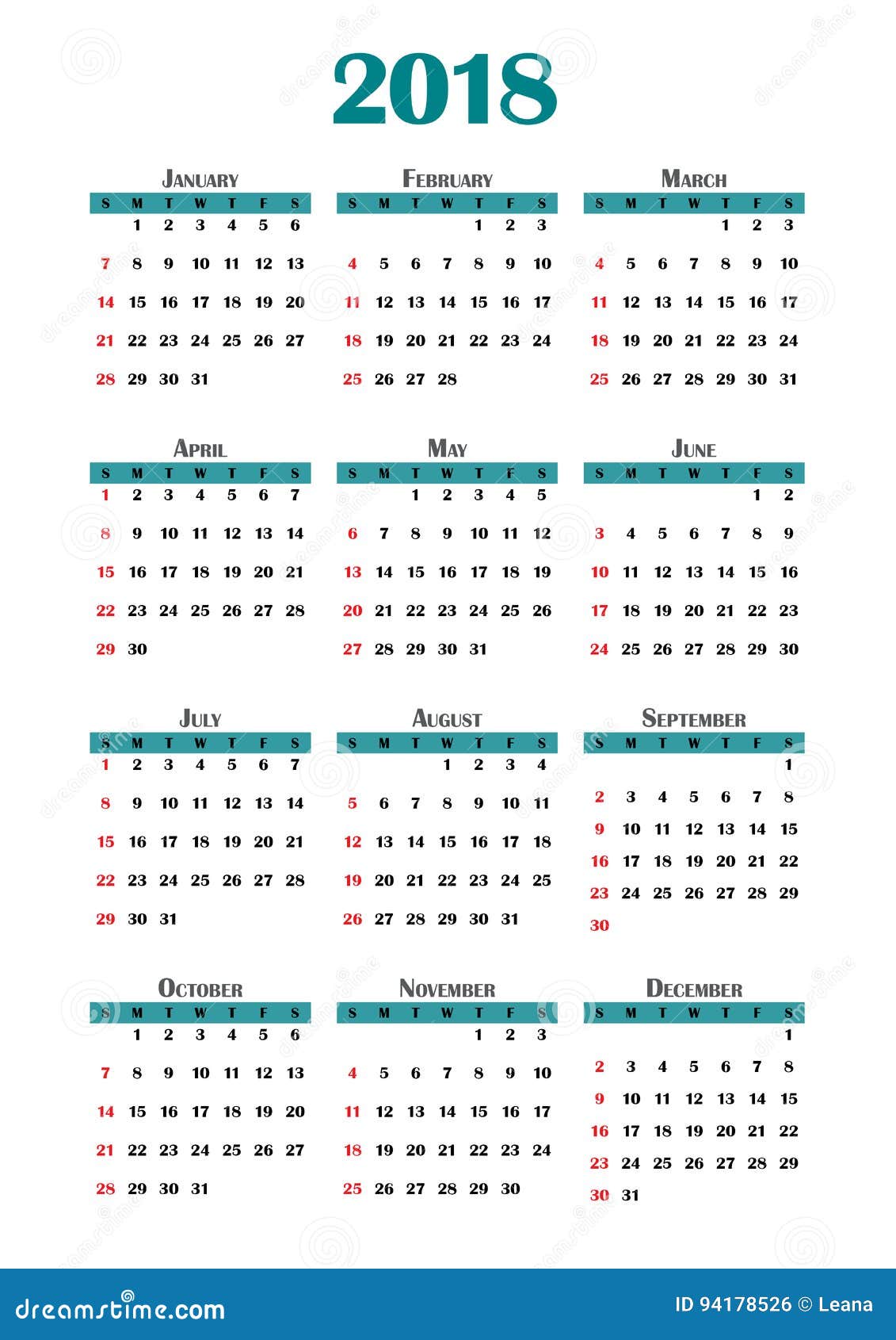 Calendario 2018 ilustración del vector. Ilustración de julio - 94178526