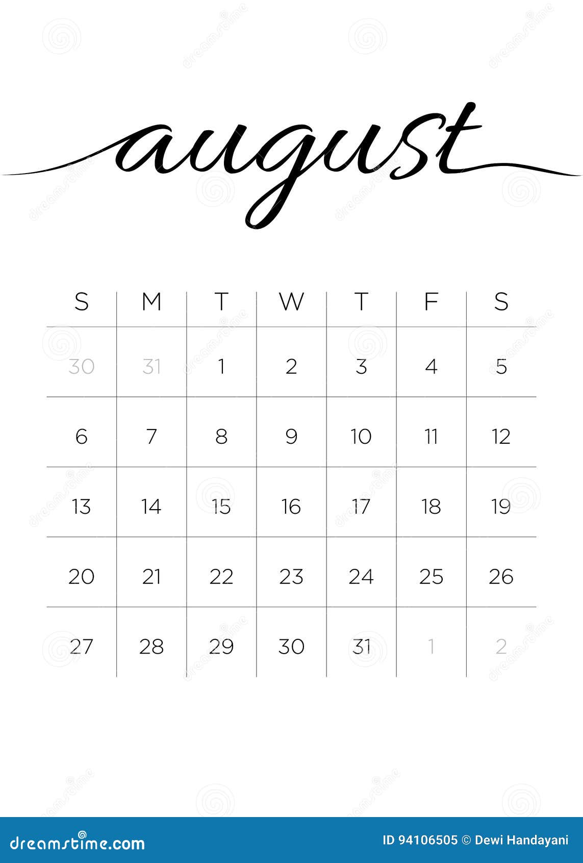 Calendario Agosto De 2017 Mensual Ilustración del Vector - Ilustración ...