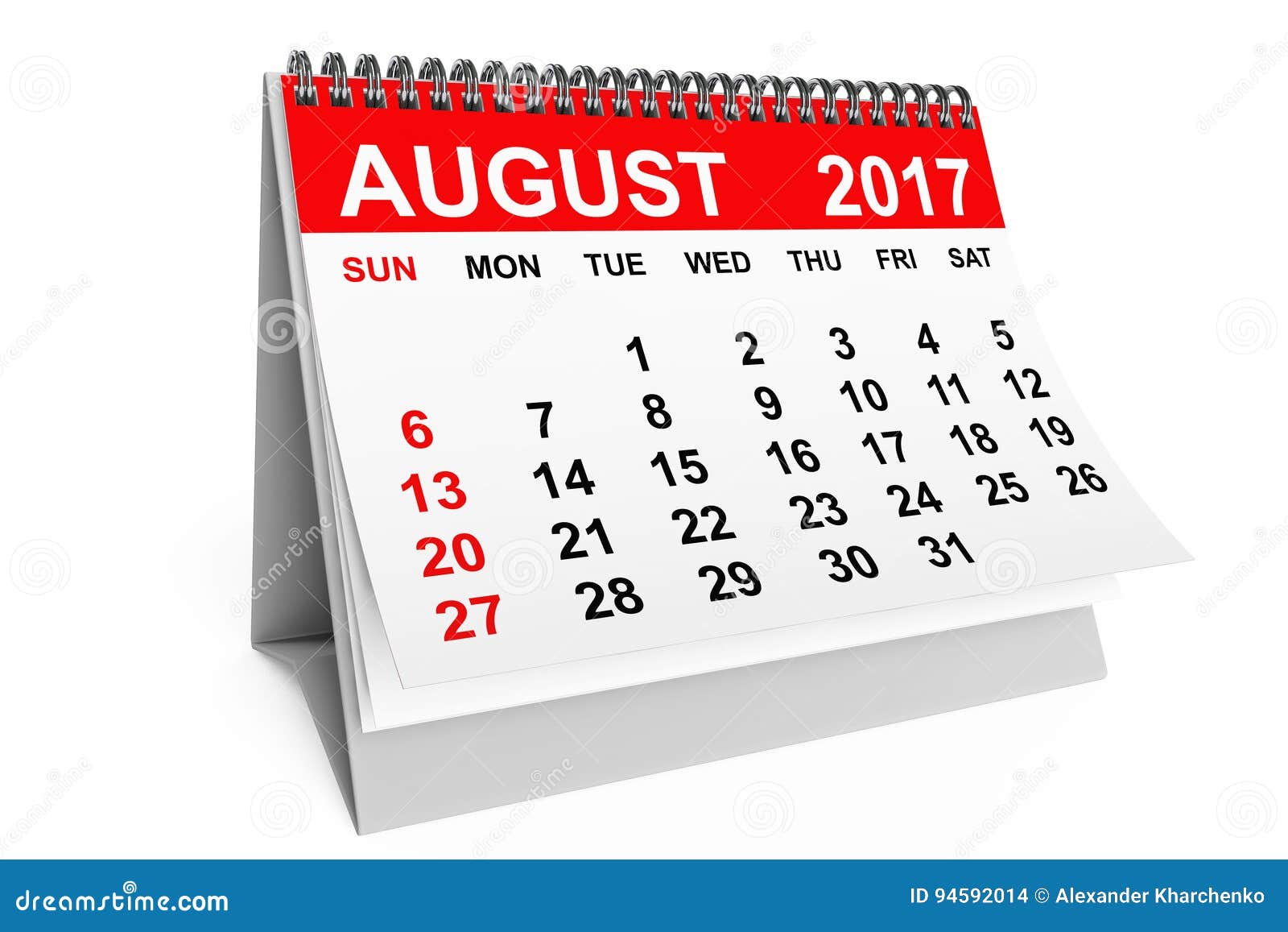 Calendario Agosto De 2017 Representación 3d Stock de ilustración ...
