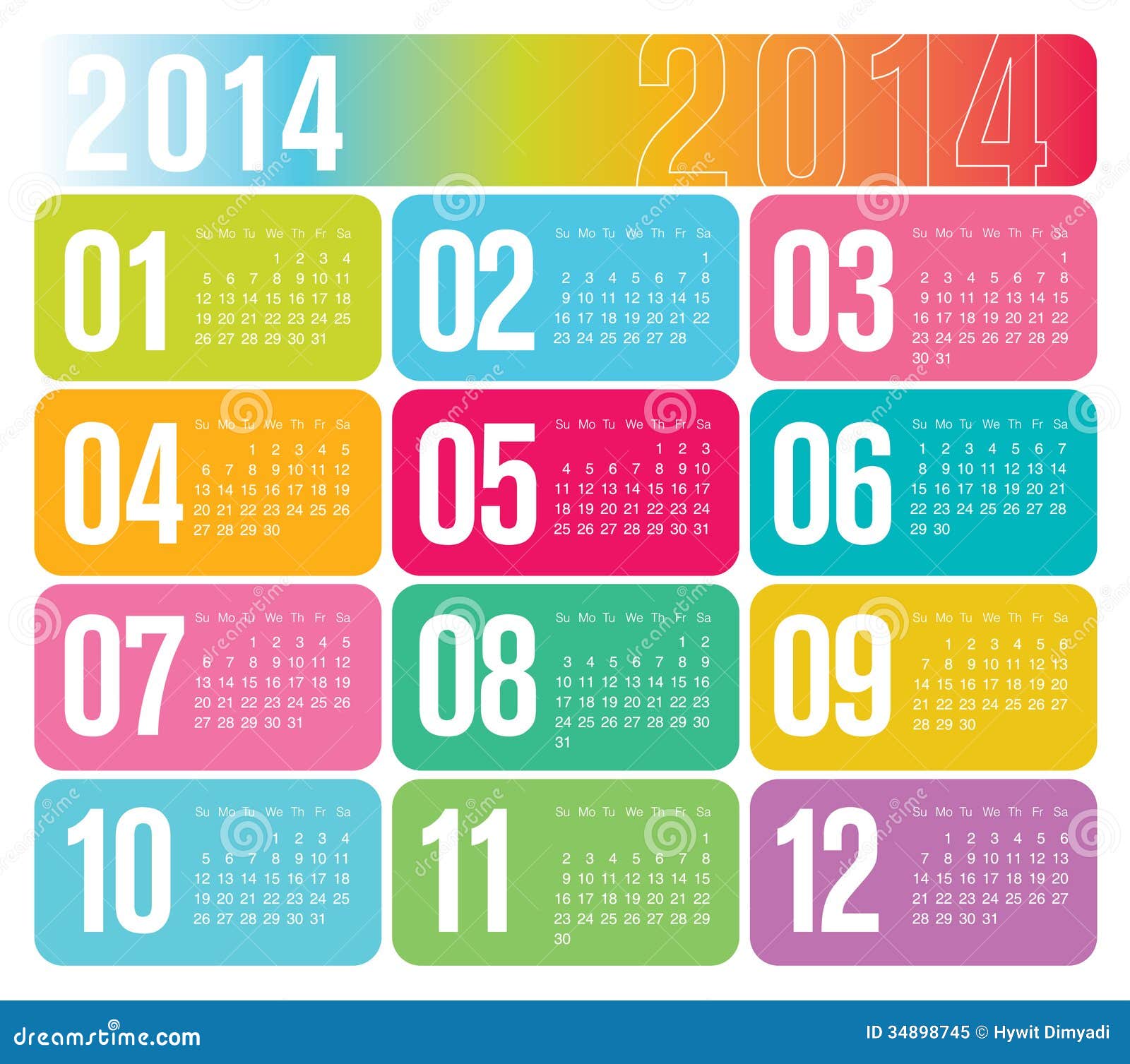 Calendario annuale 2014 illustrazione vettoriale. Illustrazione di ...