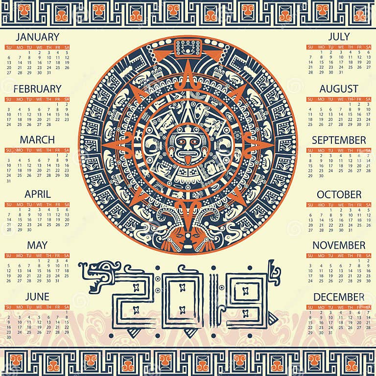 Calendario azteca 2019 ilustración del vector. Ilustración de cultura ...