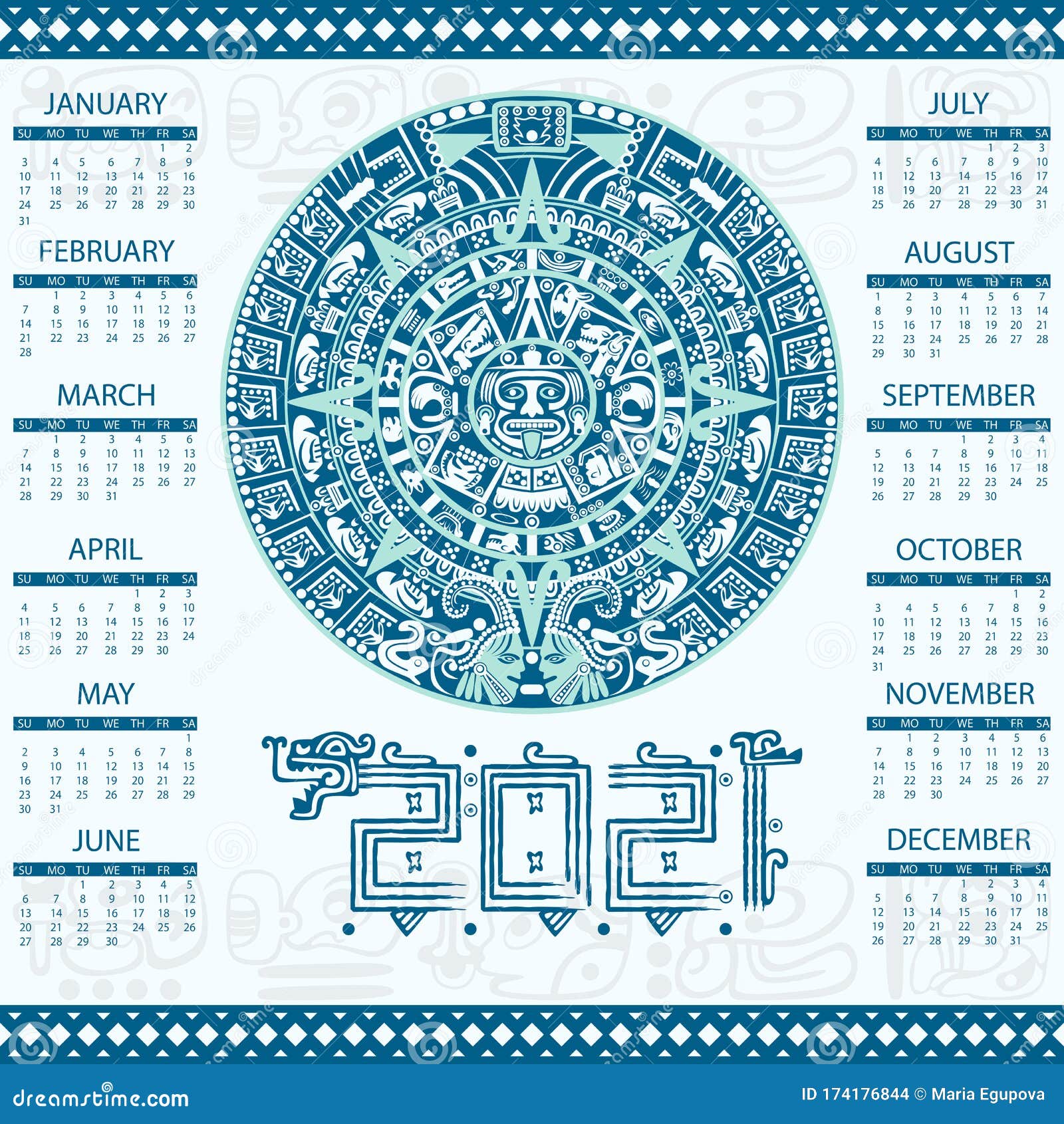 Calendario azteca 2021 ilustración del vector. Ilustración de azteca ...