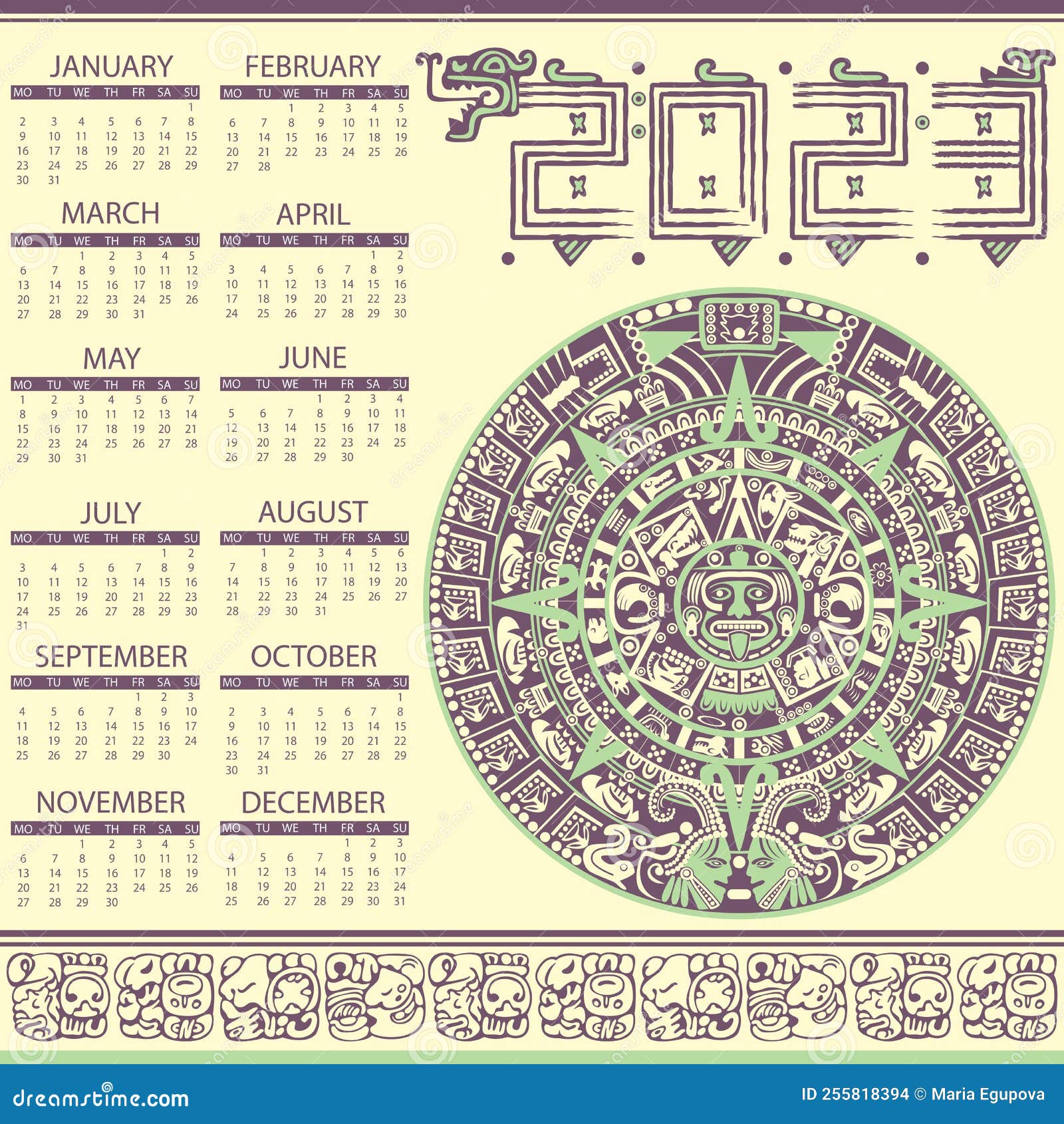 Calendario azteca 2023 ilustración del vector. Ilustración de maya ...