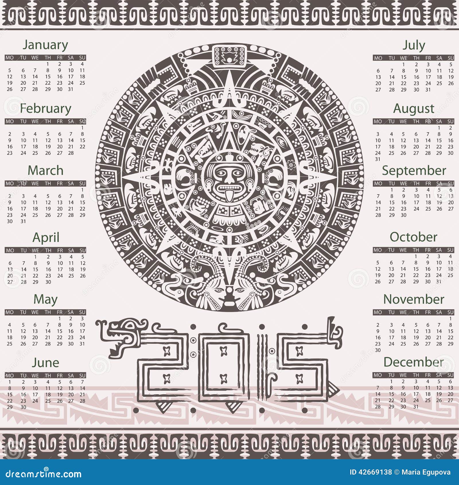 Calendario azteco 2015 illustrazione vettoriale. Illustrazione di ...