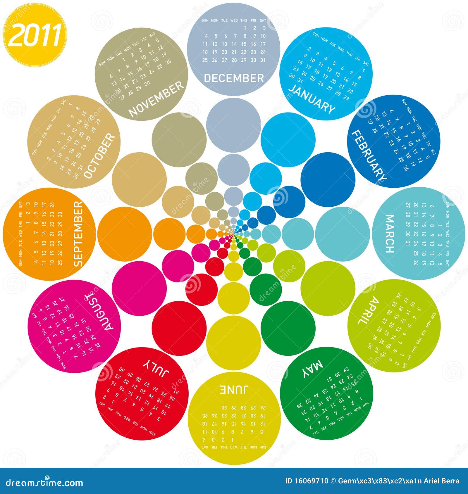 Calendario Circular Colorido 2011 Ilustración del Vector - Ilustración ...