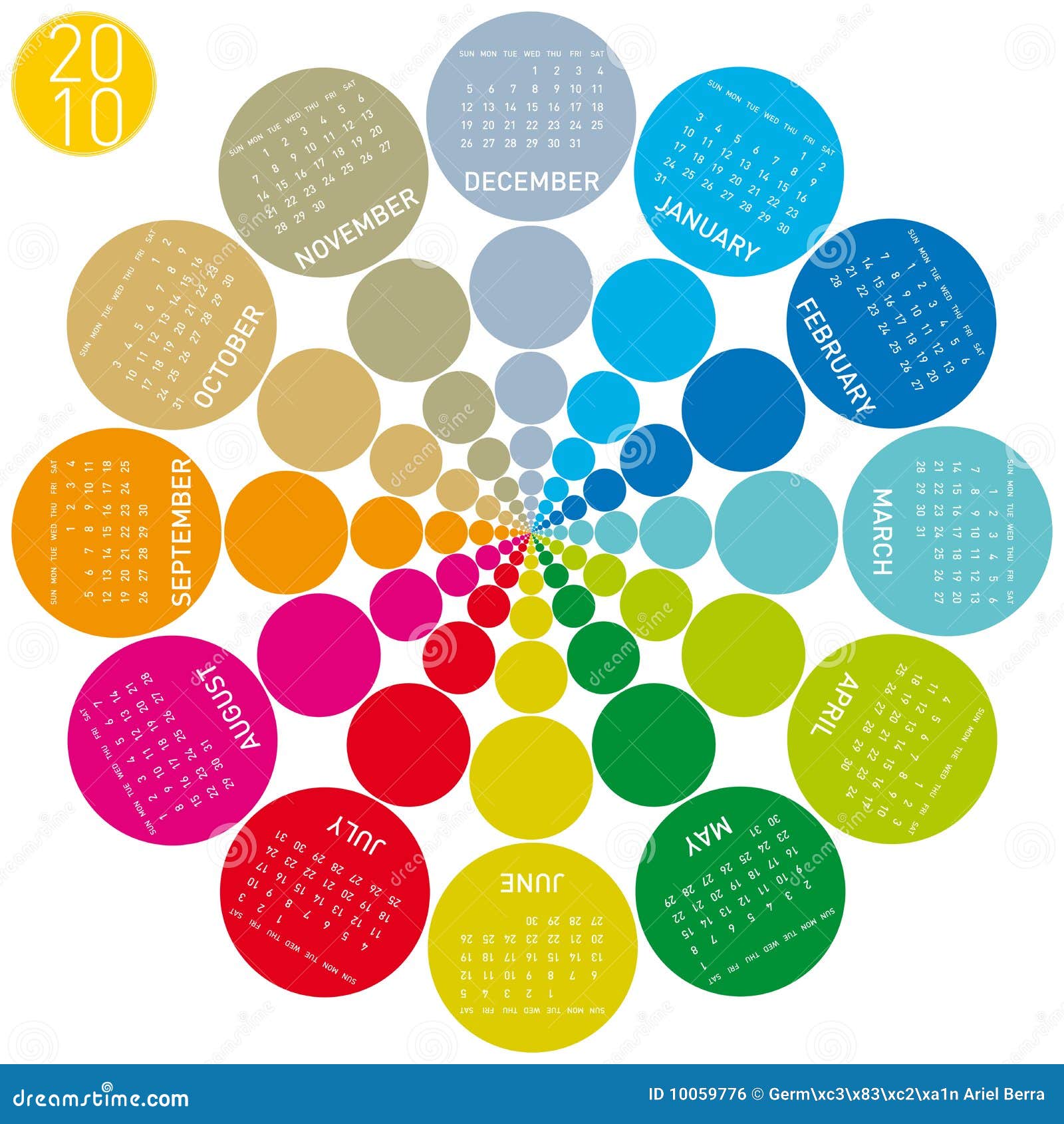 Calendario Colorido Para 2010. Ilustración del Vector - Ilustración de ...