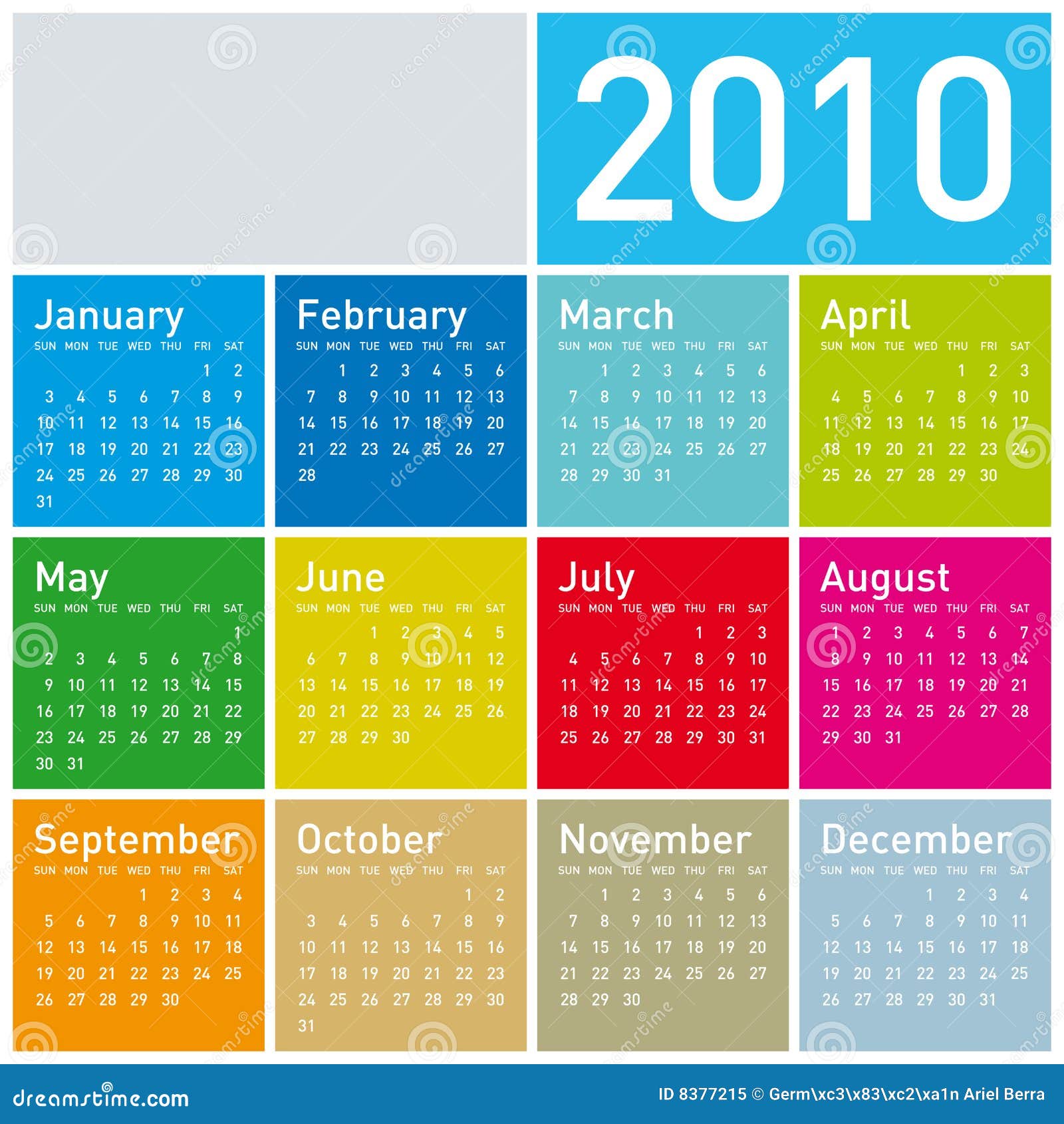 Calendario Colorido Para 2010. Ilustración del Vector - Ilustración de ...
