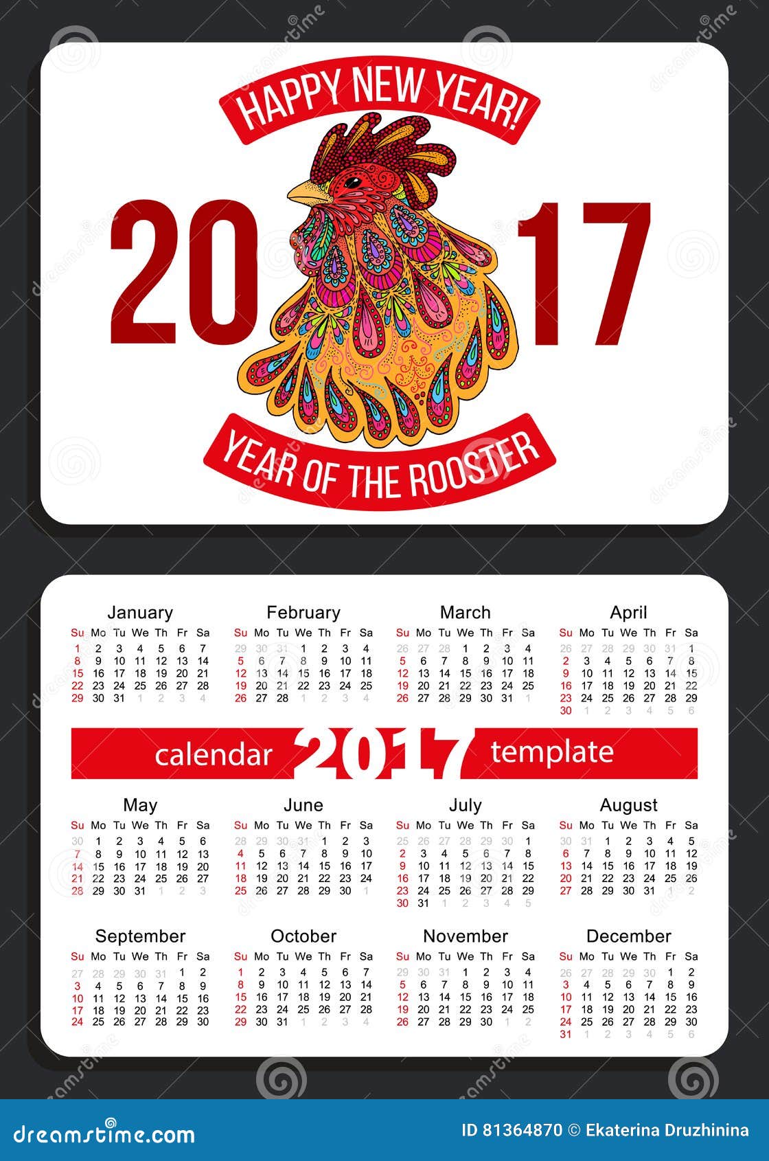 Calendario 2017 Con El Gallo Ilustración del Vector - Ilustración de ...