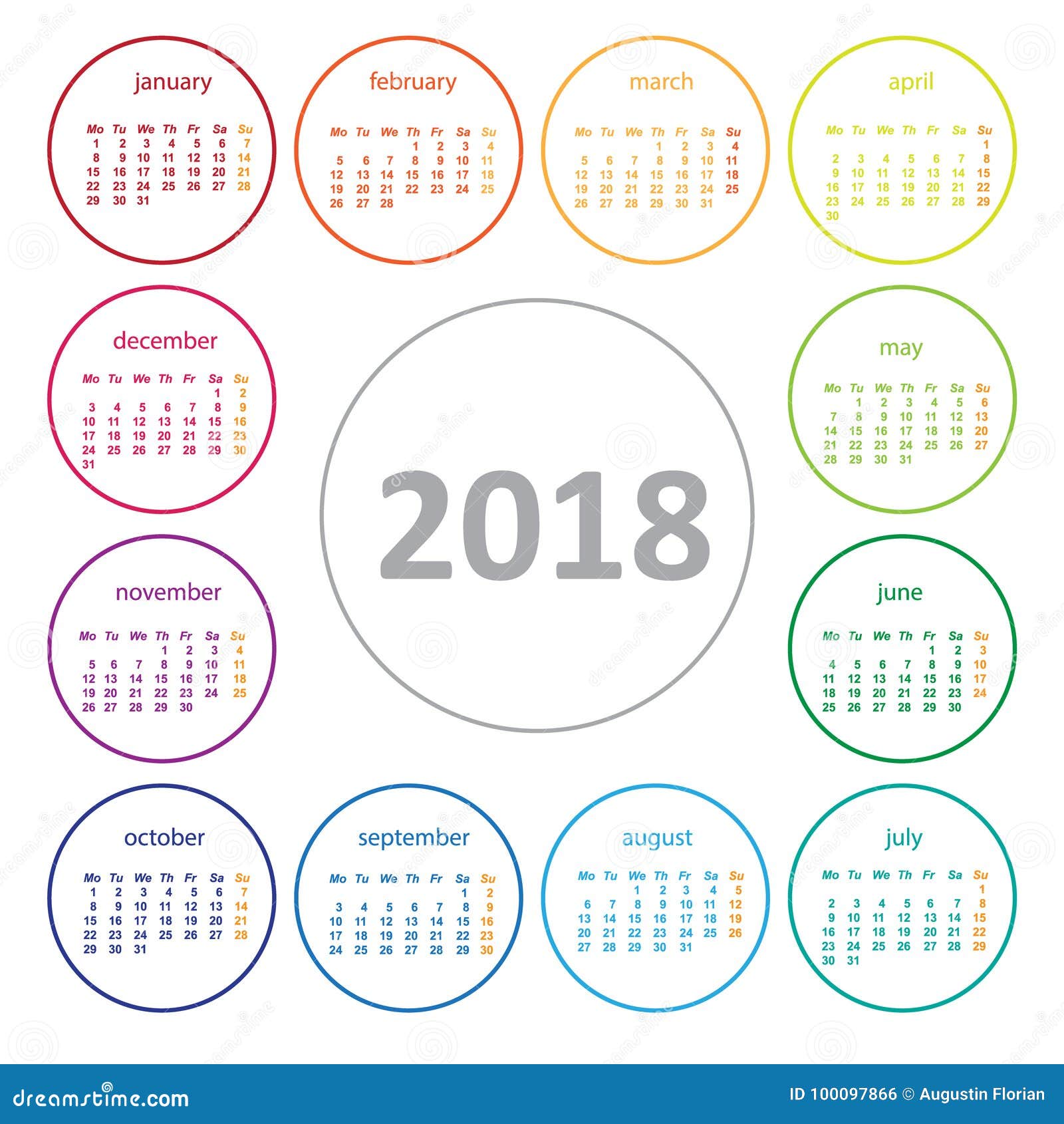 Calendario 2018 Con Los Círculos Ilustración del Vector - Ilustración ...