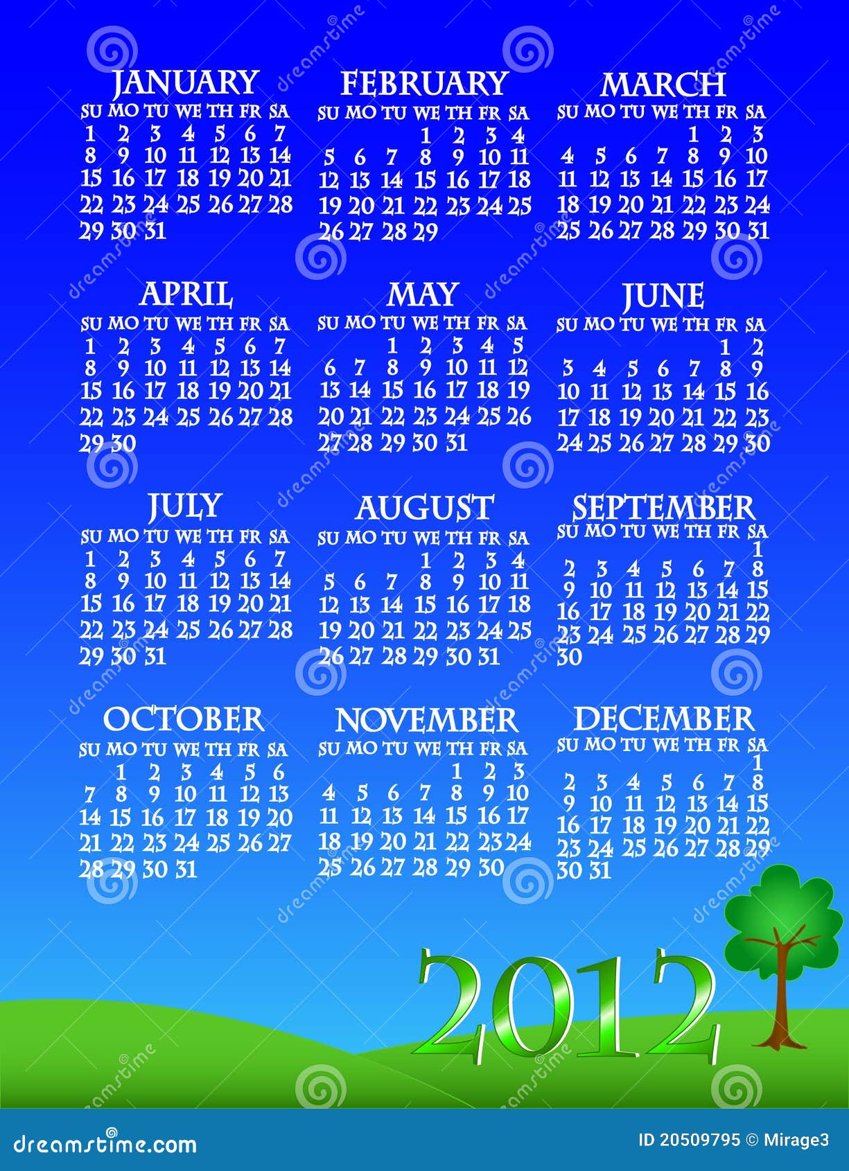 Calendario De 2012 Paisajes Ilustración del Vector - Ilustración de ...