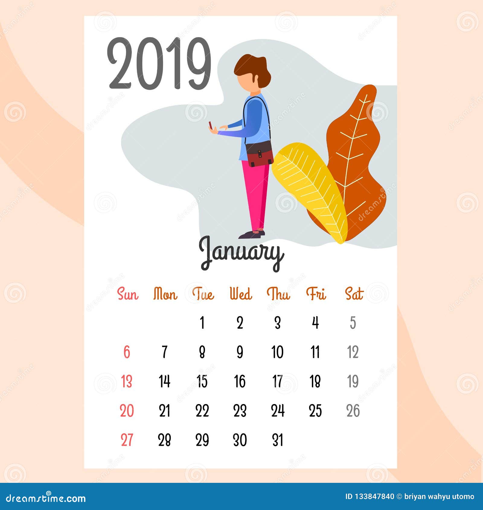 Calendario 2019 Calendario De Enero Vector Del Calendario Ilustración ...