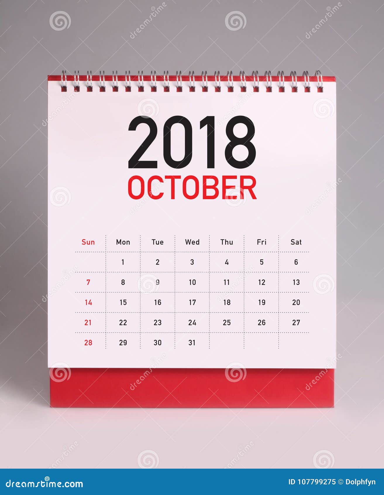 Calendario De Escritorio Simple 2018 - Octubre Imagen de archivo ...