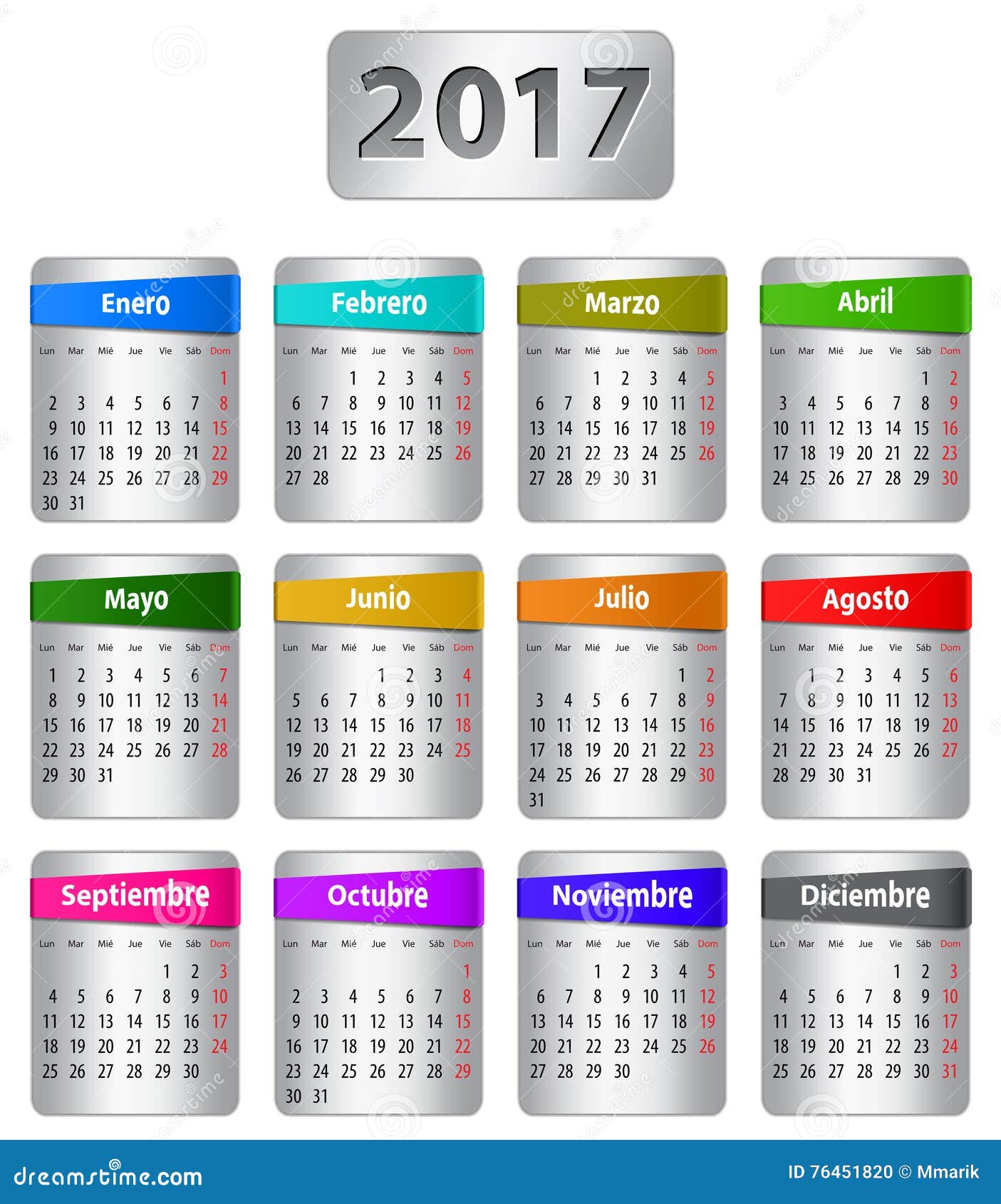 Calendario De 2017 Españoles Ilustración del Vector - Ilustración de ...