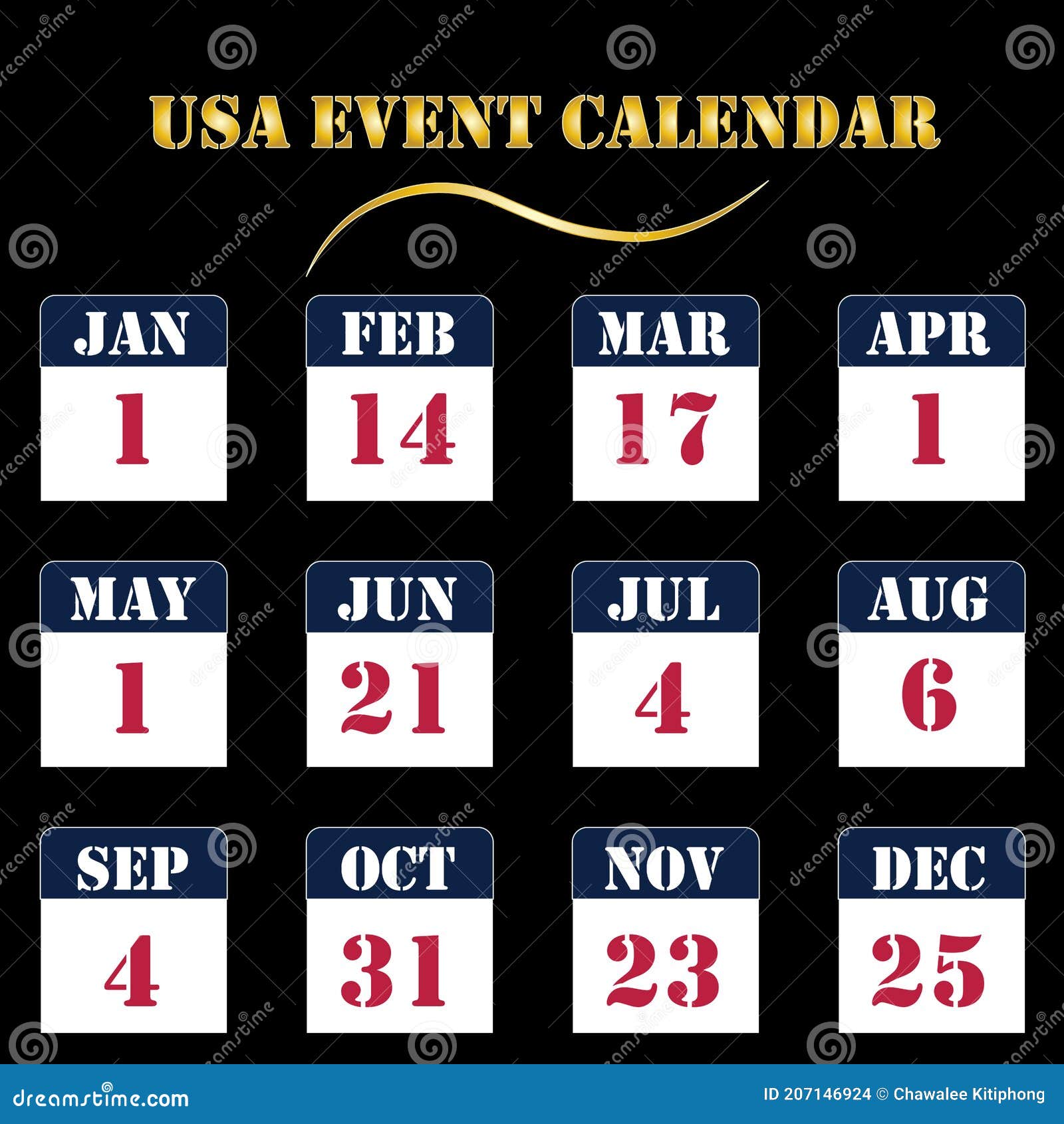 Calendario De Eventos De Usa Ilustración del Vector - Ilustración de ...