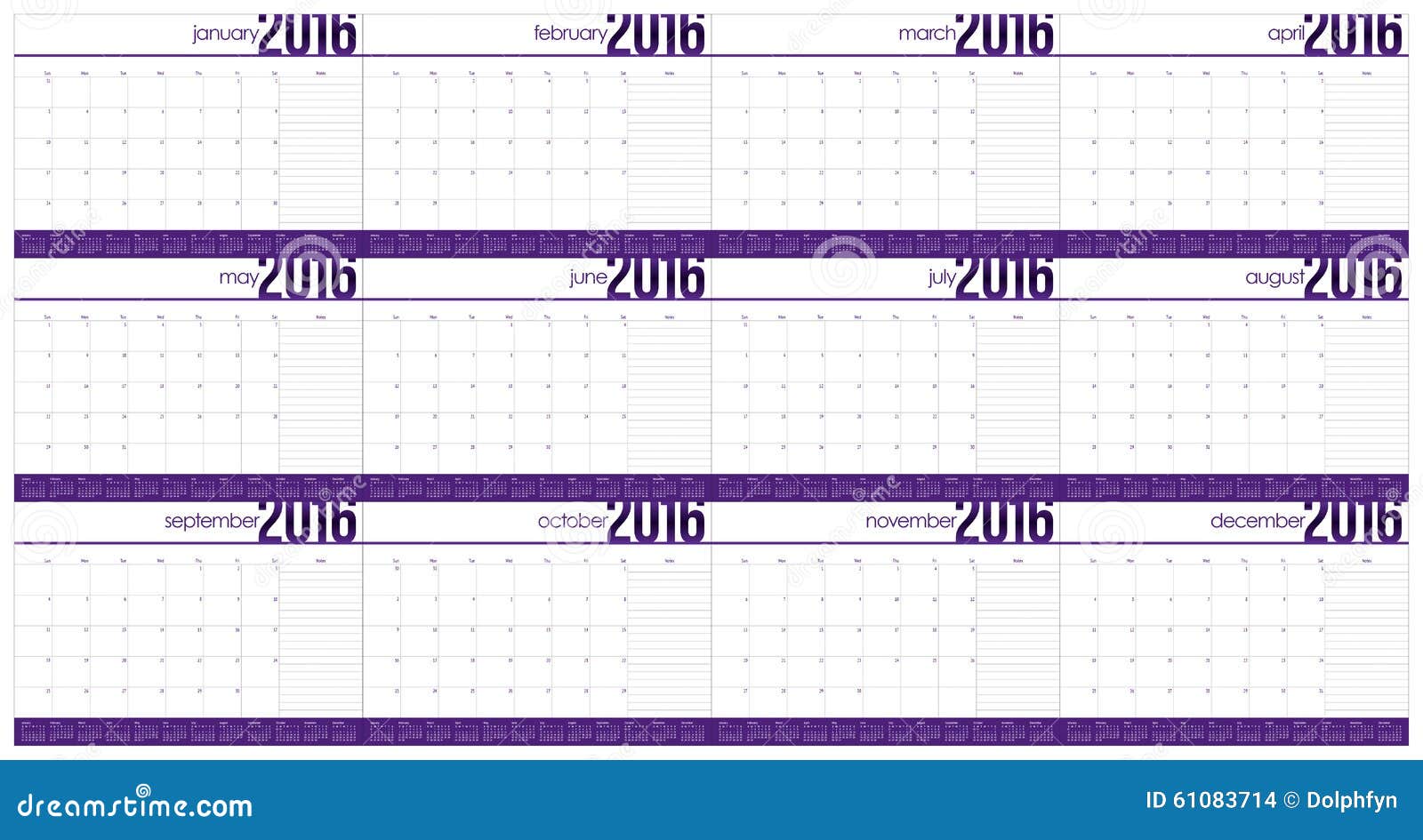 Calendario 2016 De La Tabla Simple Ilustración del Vector - Ilustración ...