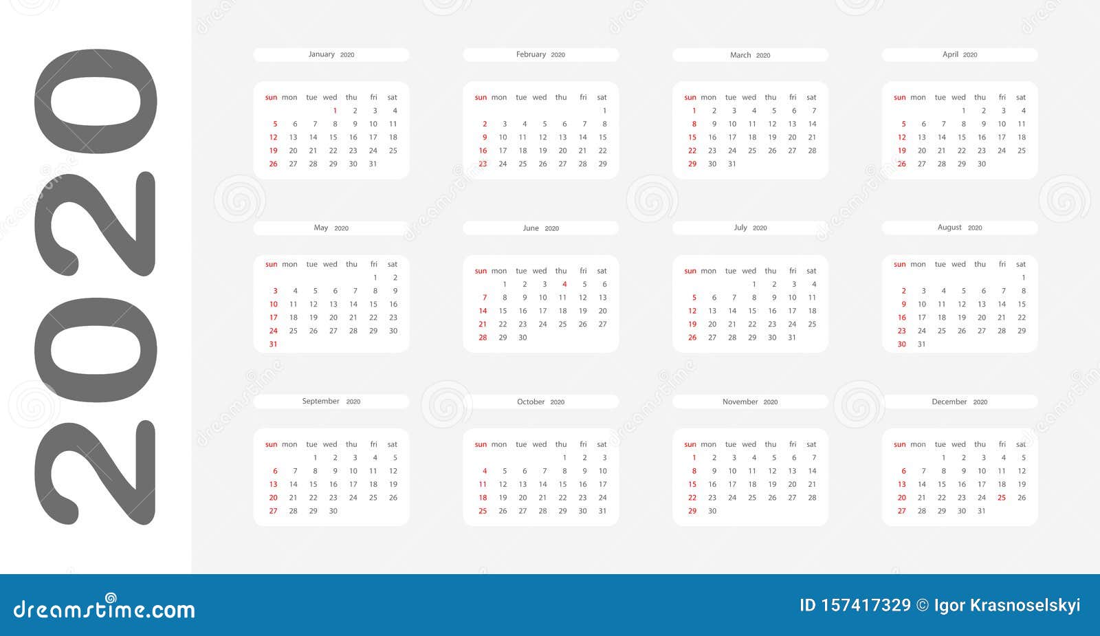 Calendario 2020. Calendario De Plantillas Para 2020. Calendario ...