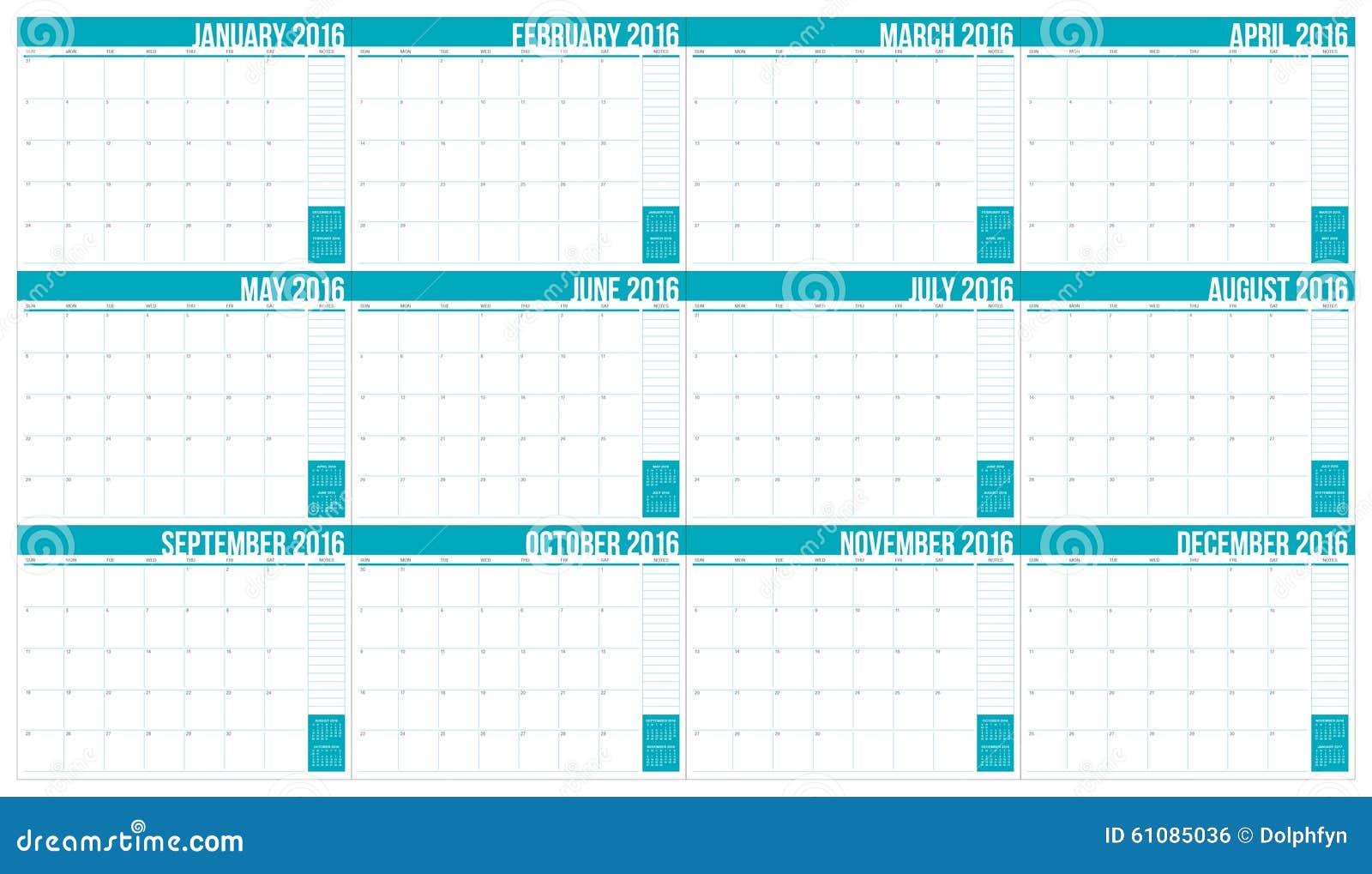Calendario de 2016 tablas ilustración del vector. Ilustración de aviso ...