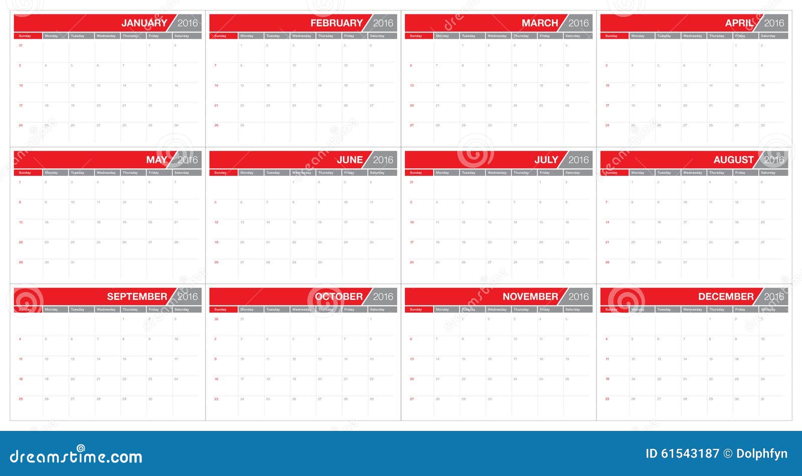Calendario de 2016 tablas ilustración del vector. Ilustración de diario ...
