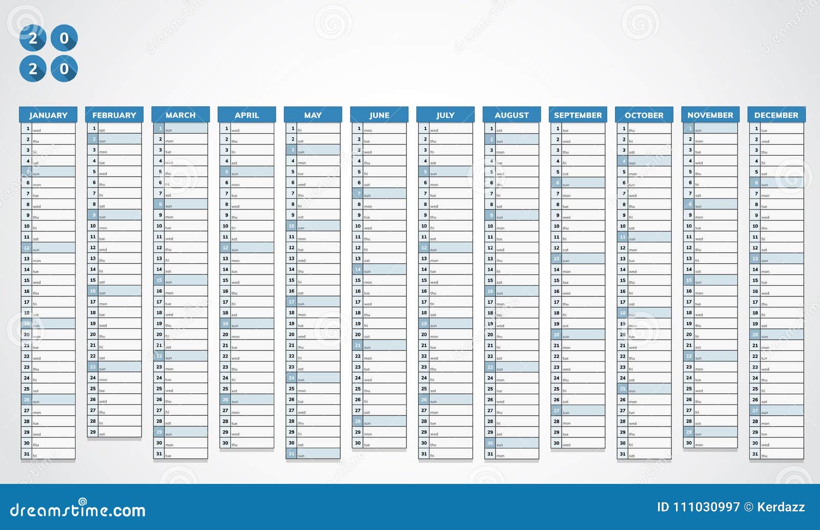 Calendario 2020 del año ilustración del vector. Ilustración de ...