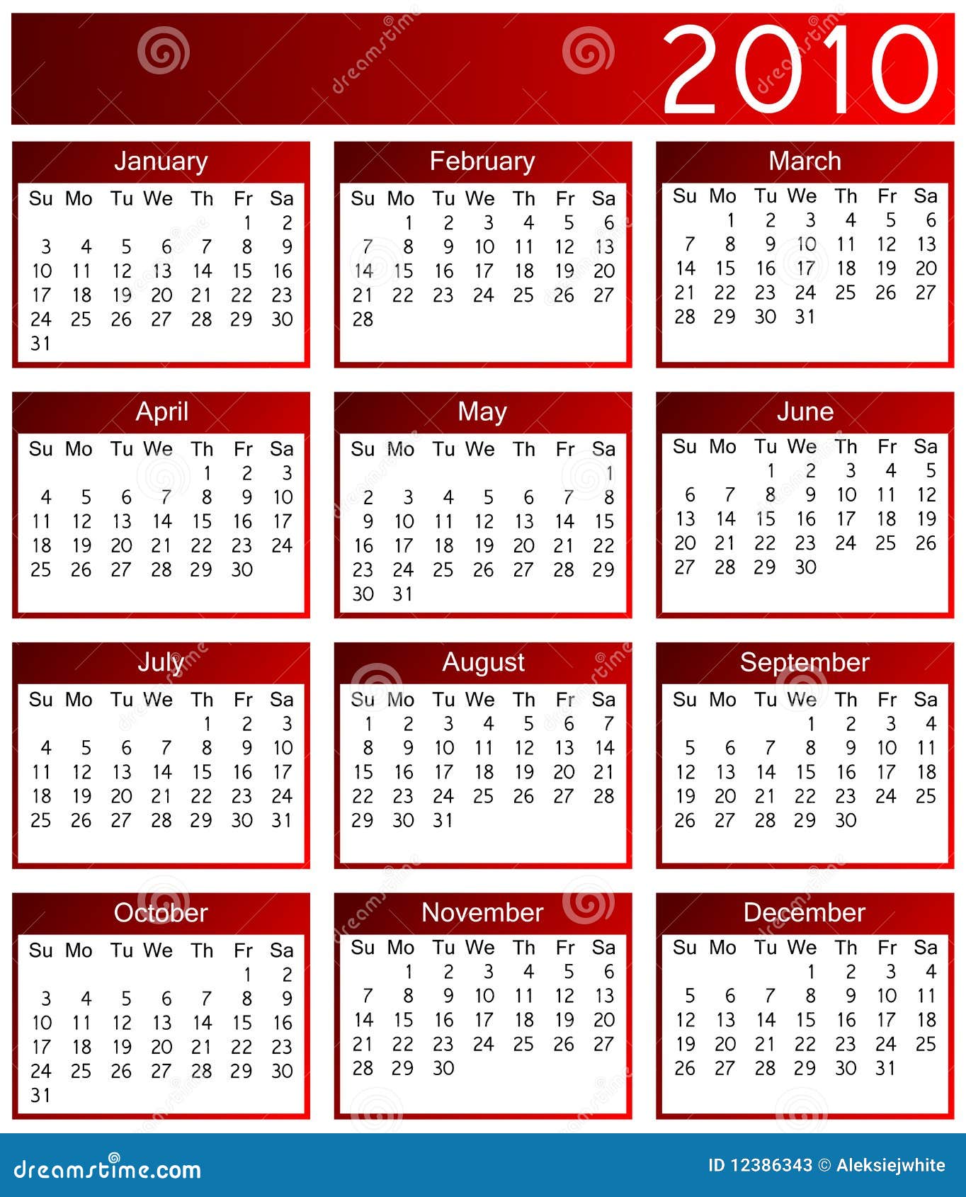 Calendario del año 2010 stock de ilustración. Ilustración de programa ...