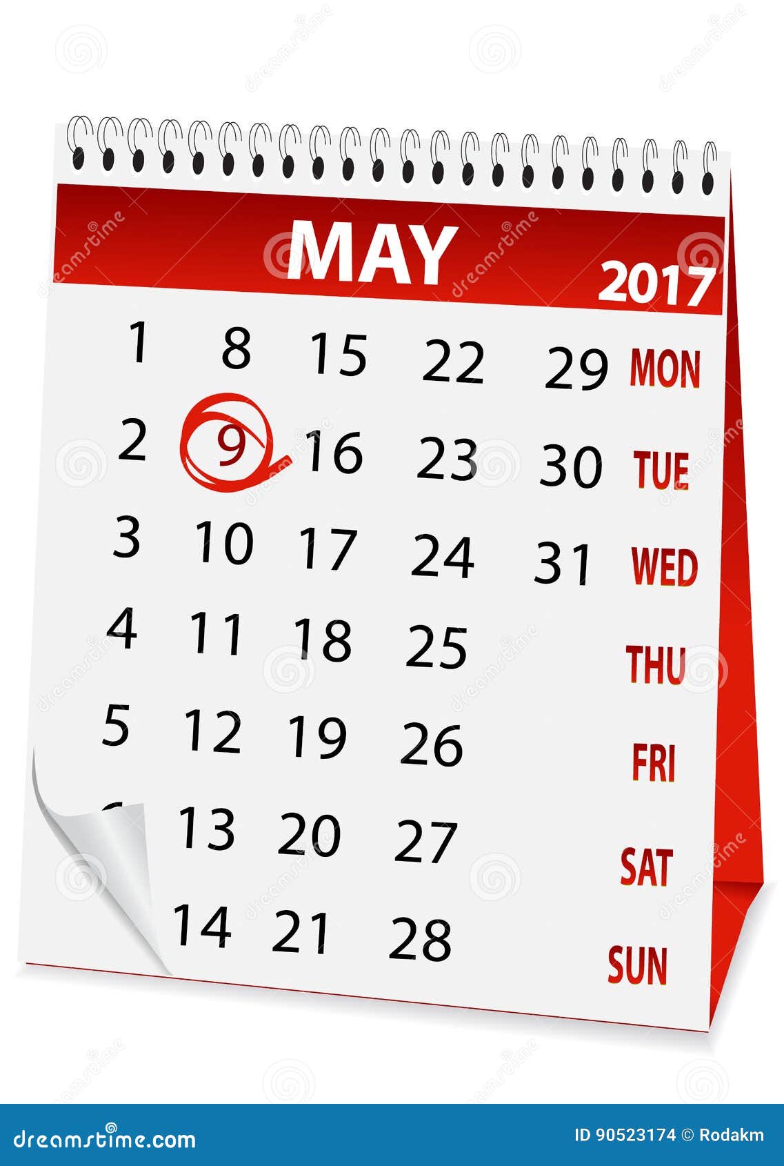 Calendario Del Icono Para El 9 De Mayo De 2017 Ilustración del Vector ...