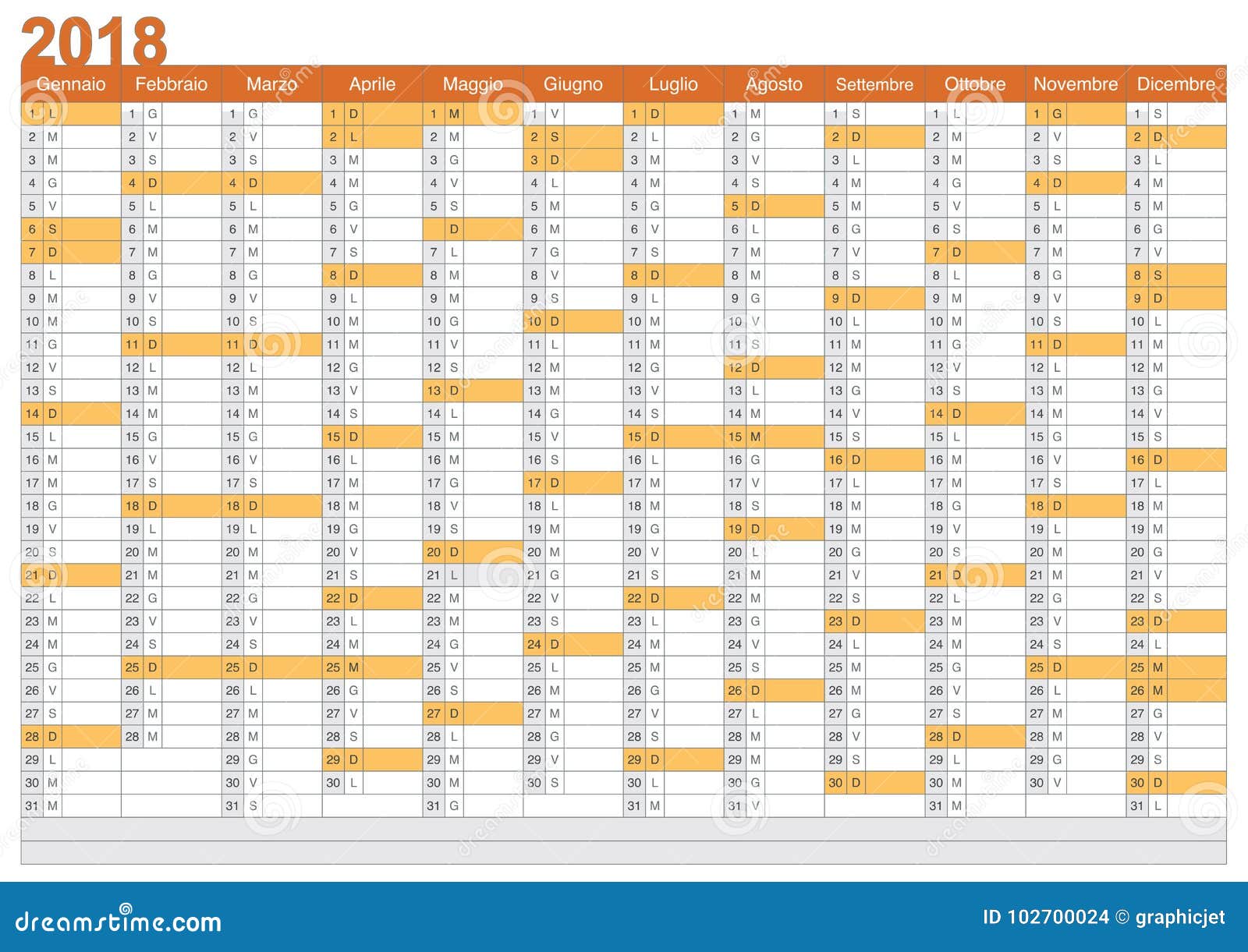 Calendario Del Italiano 2018, Meses Verticales Ilustración del Vector ...