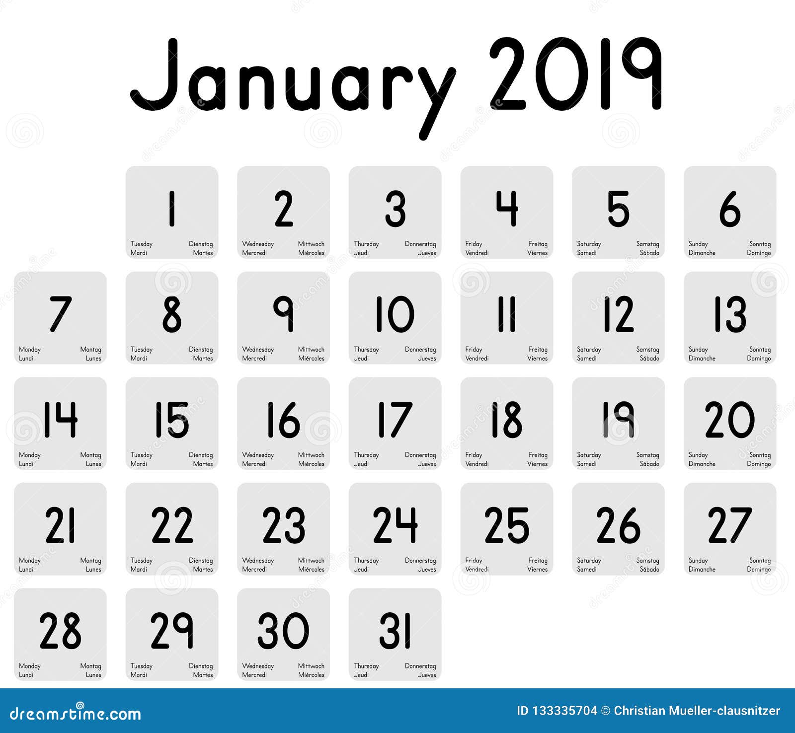 Calendario Del Mes De Enero De 2019 Ilustración del Vector ...