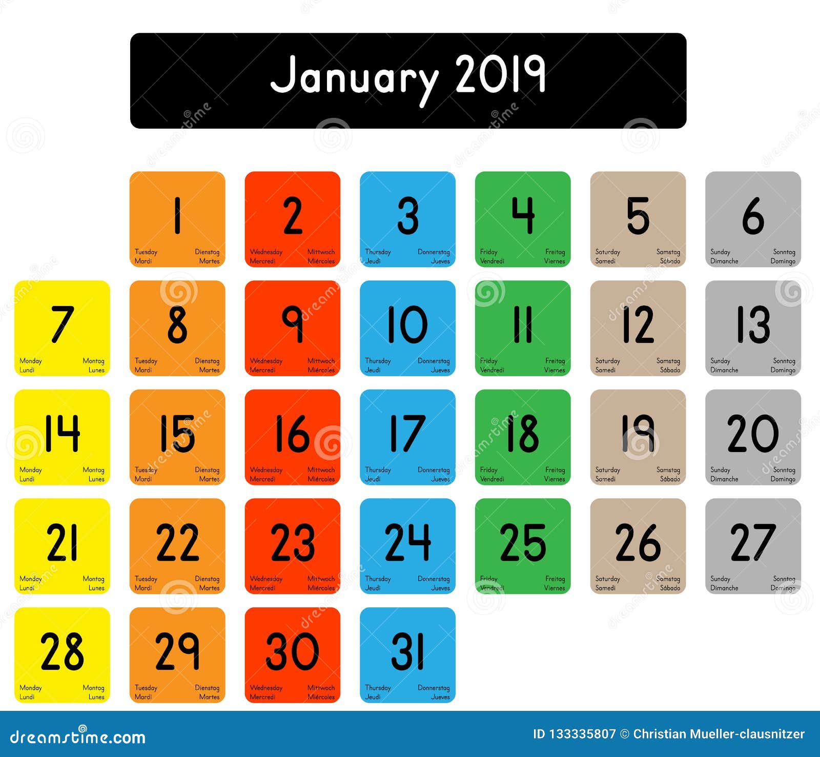 Calendario Del Mes De Enero De 2019 Ilustración del Vector ...