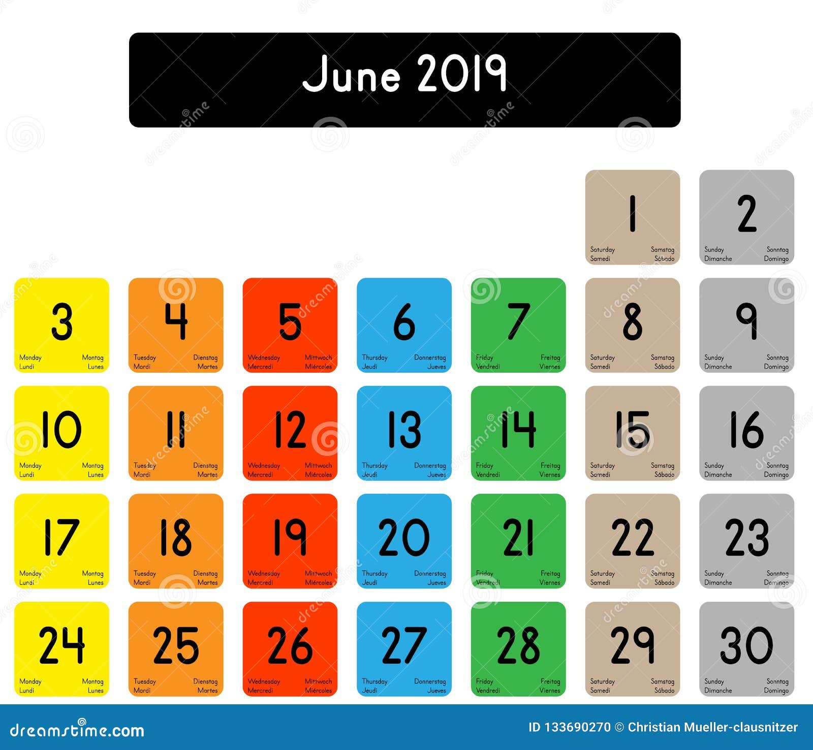 Calendario Del Mes De Junio De 2019 Ilustración del Vector ...