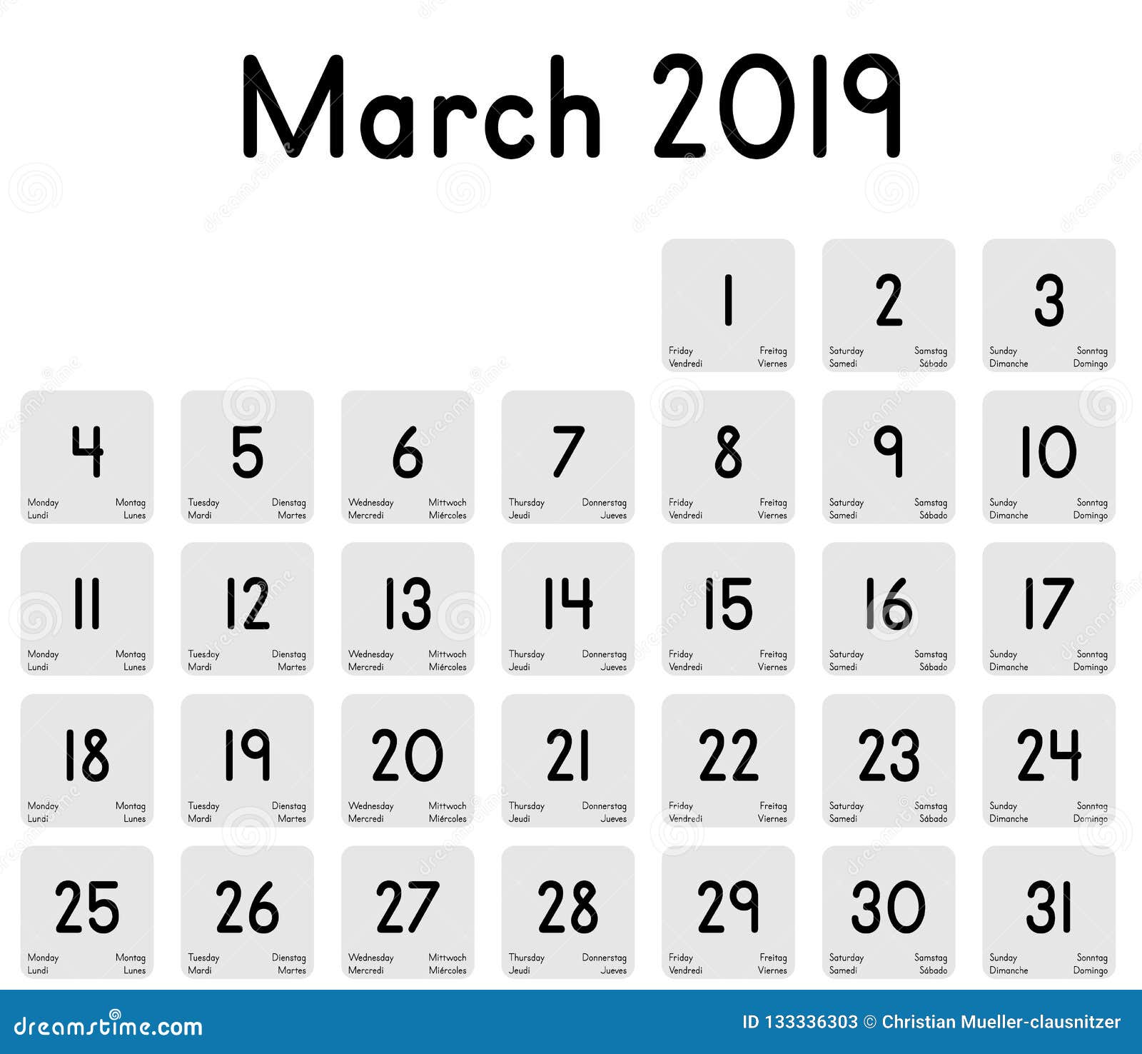 Calendario Del Mes De Marzo De 2019 Ilustración del Vector ...