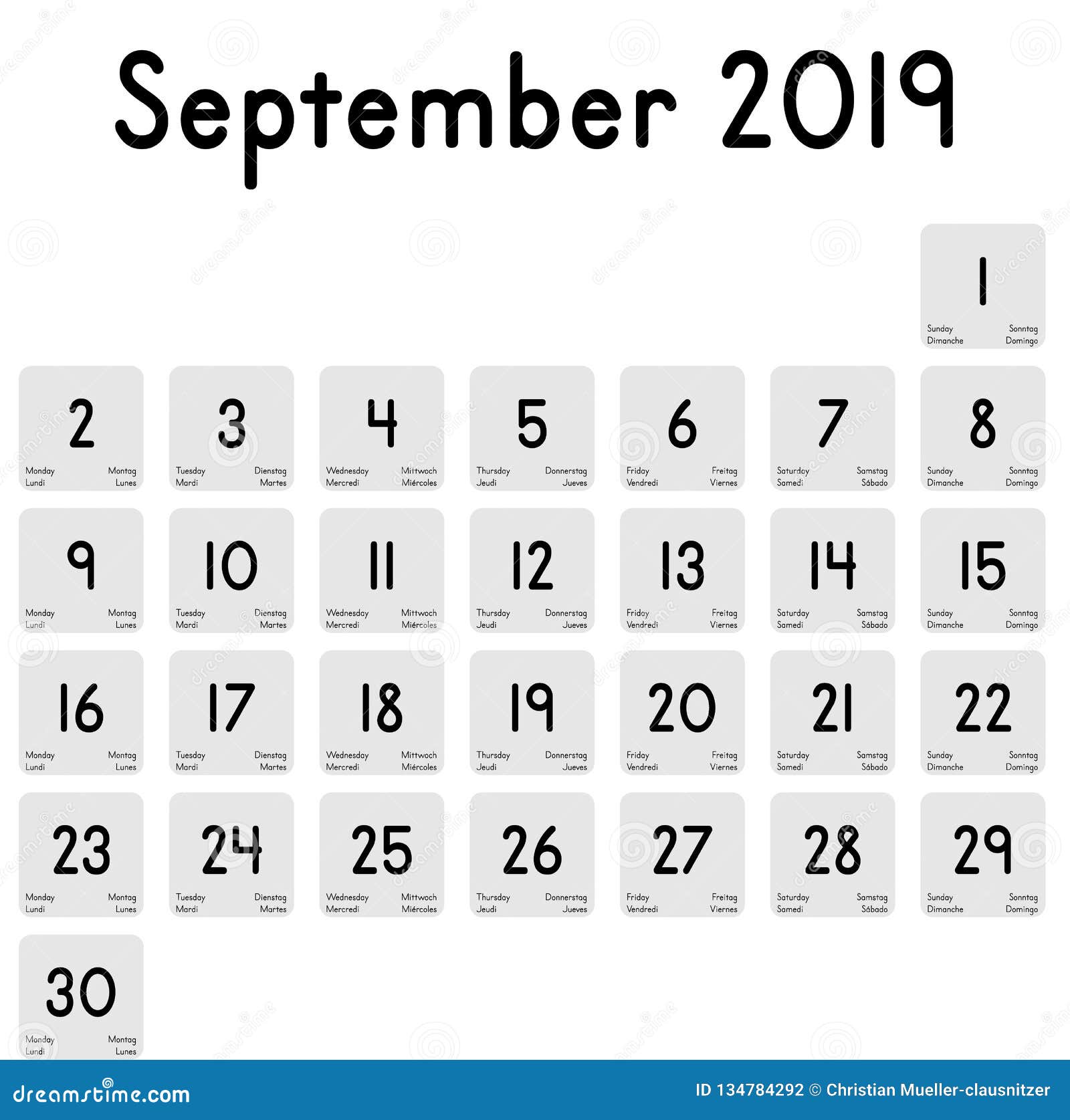 Calendario Del Mes De Septiembre De 2019 Ilustración del Vector ...