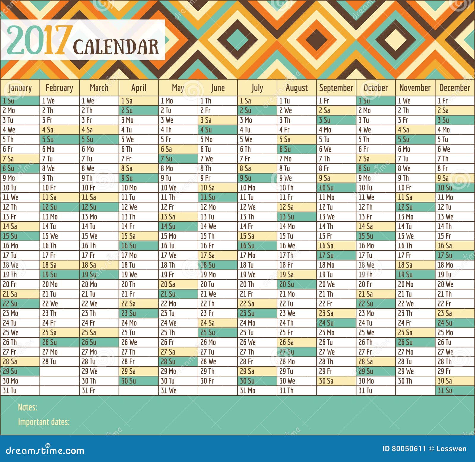 Calendario 2017 Del Vintage Ilustración del Vector - Ilustración de ...