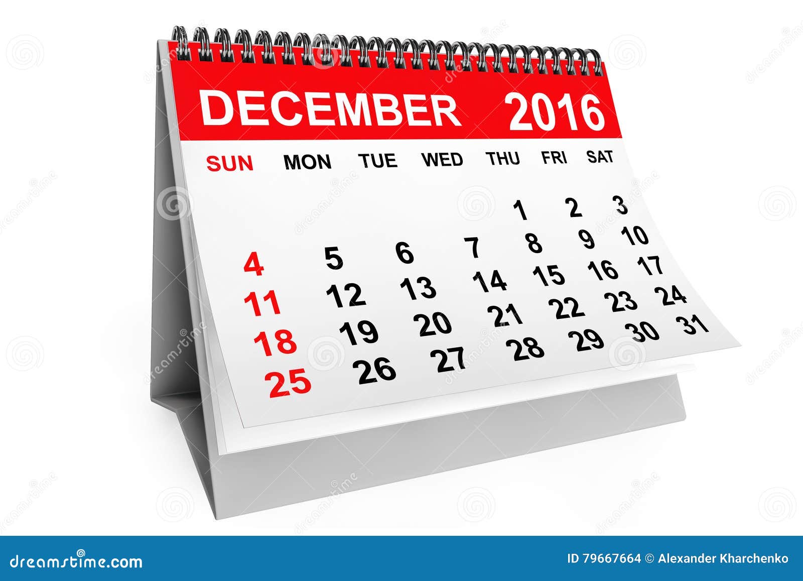 Calendario Diciembre De 2016 Representación 3d Stock de ilustración ...