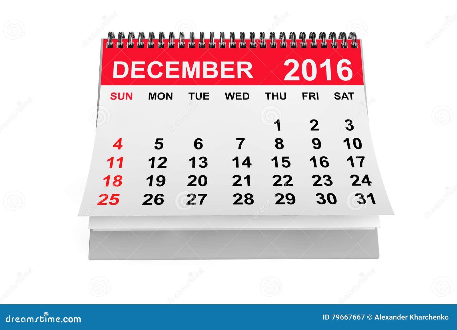Calendario Diciembre De 2016 Representación 3d Stock de ilustración ...