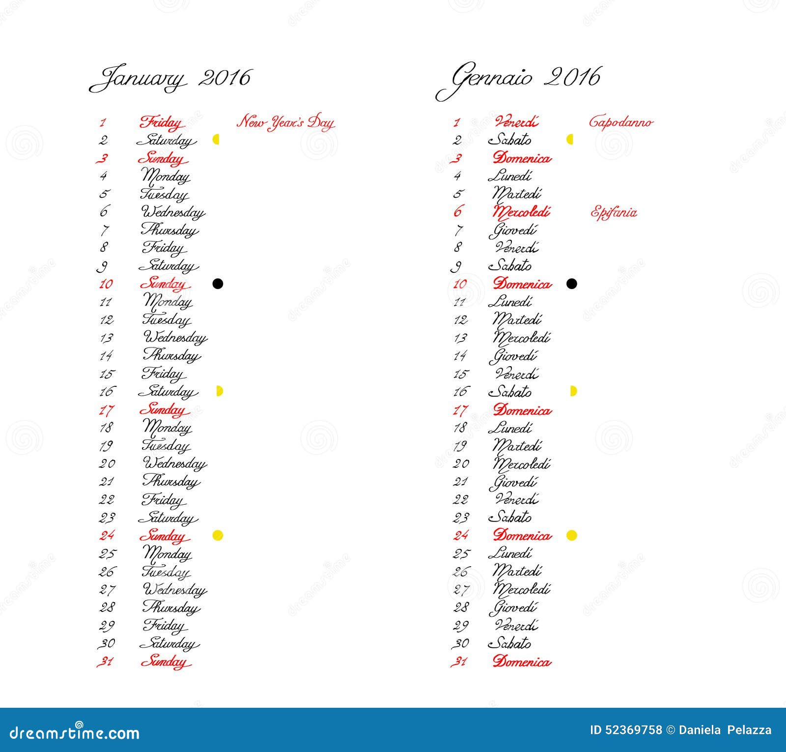 Calendario 2016, enero stock de ilustración. Ilustración de ...