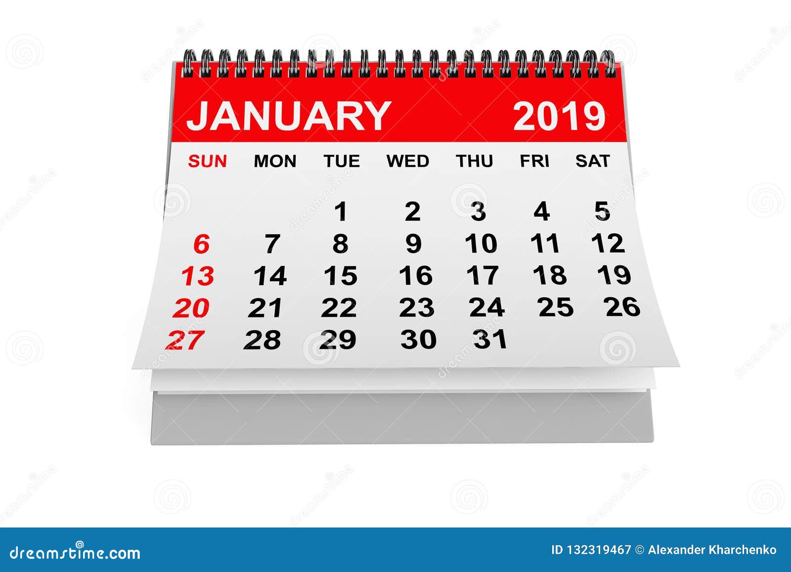 Calendario Enero De 2019 Representación 3d Stock de ilustración ...