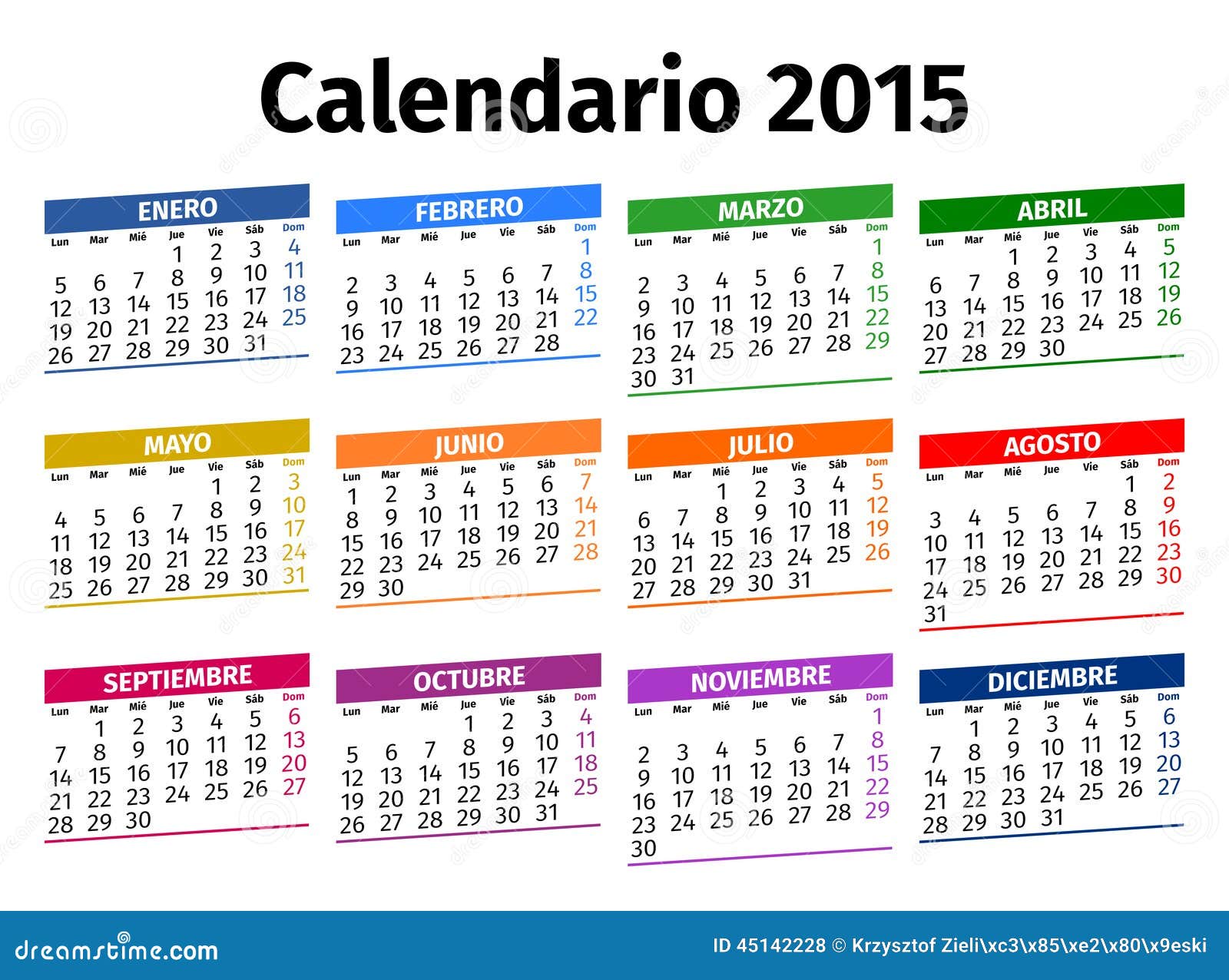 Calendario Español 2015 Foto de archivo - Imagen: 45142228
