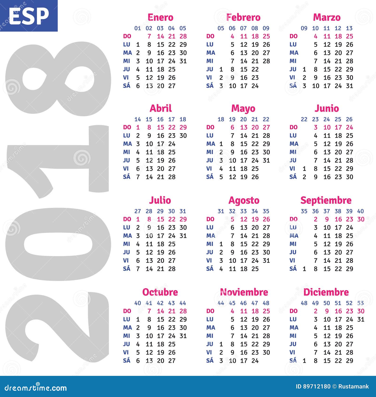 Calendario español 2018 ilustración del vector. Ilustración de ...