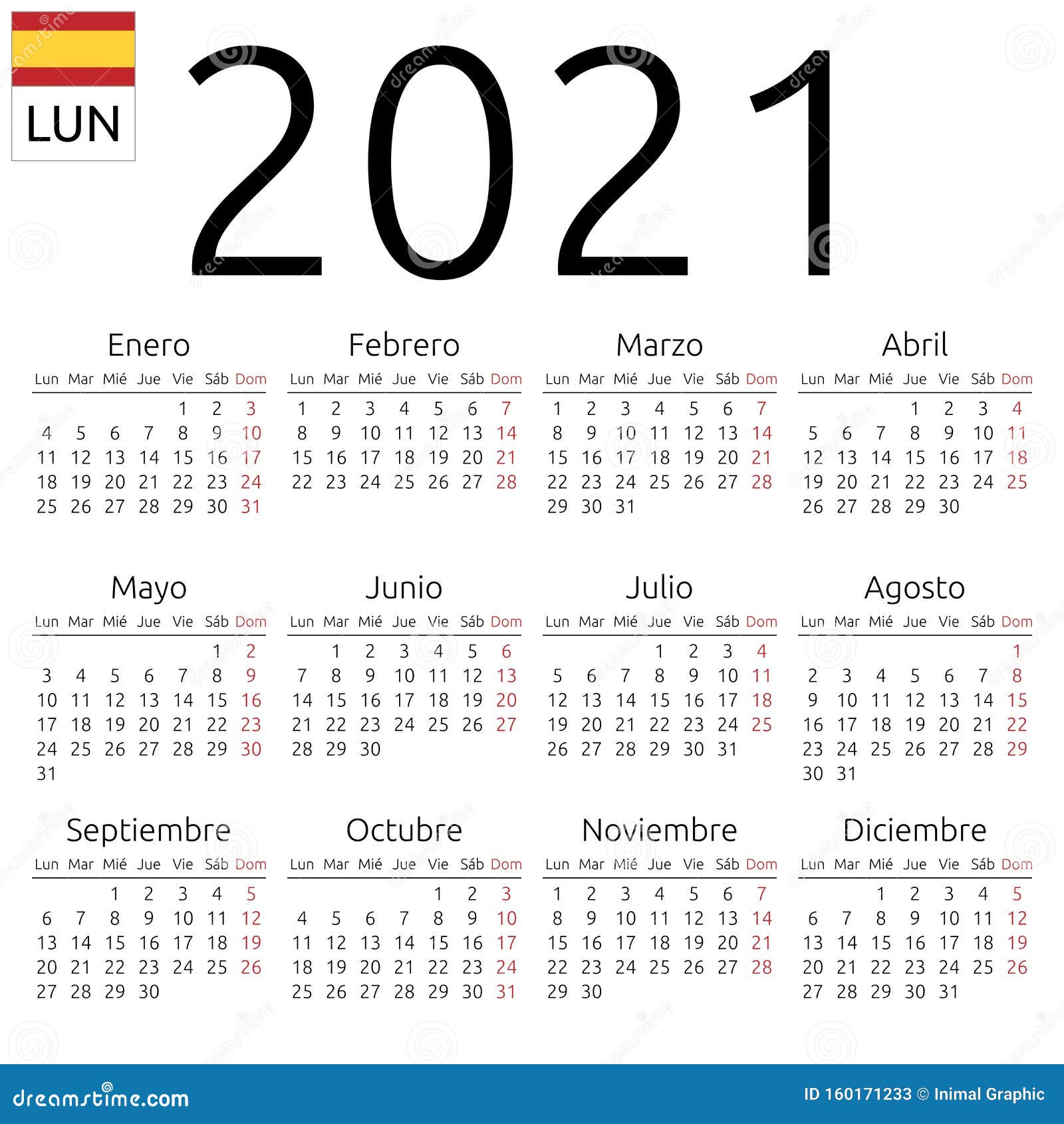 Calendario 2021, EspaÃ±ol, Lunes Ilustración del Vector - Ilustración ...