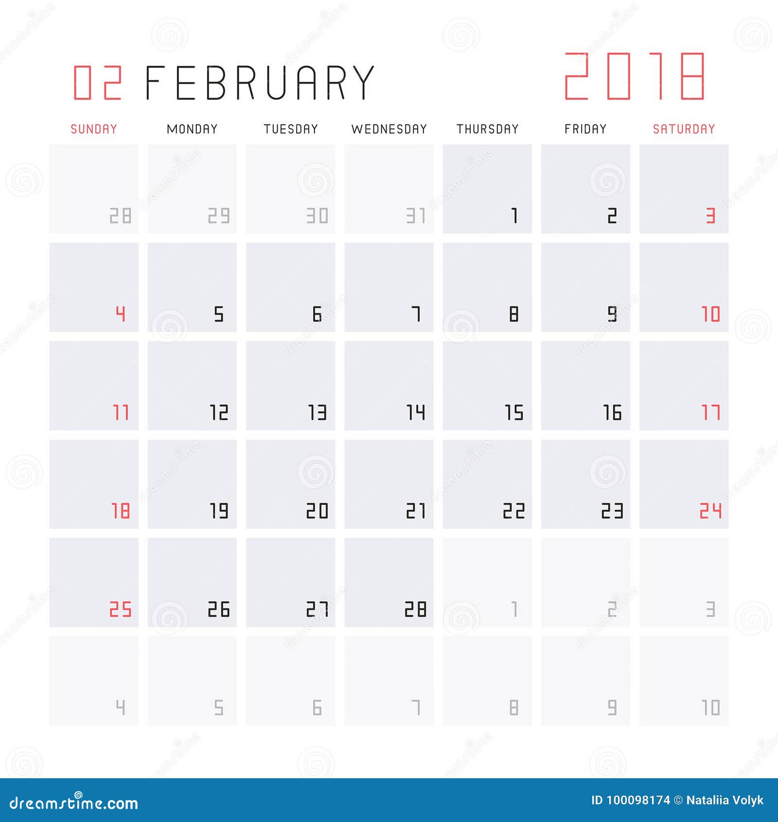 Calendario febrero de 2018 ilustración del vector. Ilustración de ...