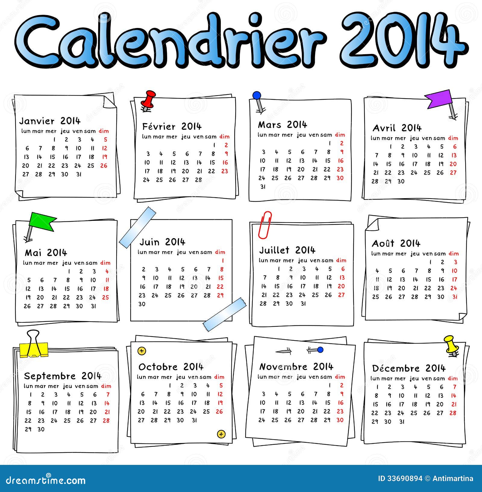 Calendario francés 2014 ilustración del vector. Ilustración de ...